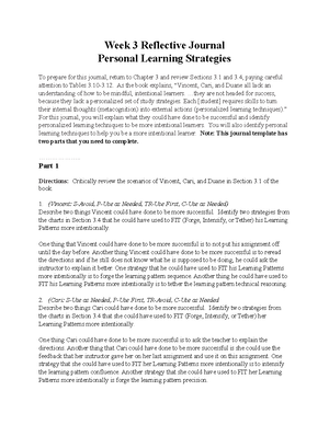 Week 1 Mindset Reflective Journal Template - Week 1 Reflective Journal ...