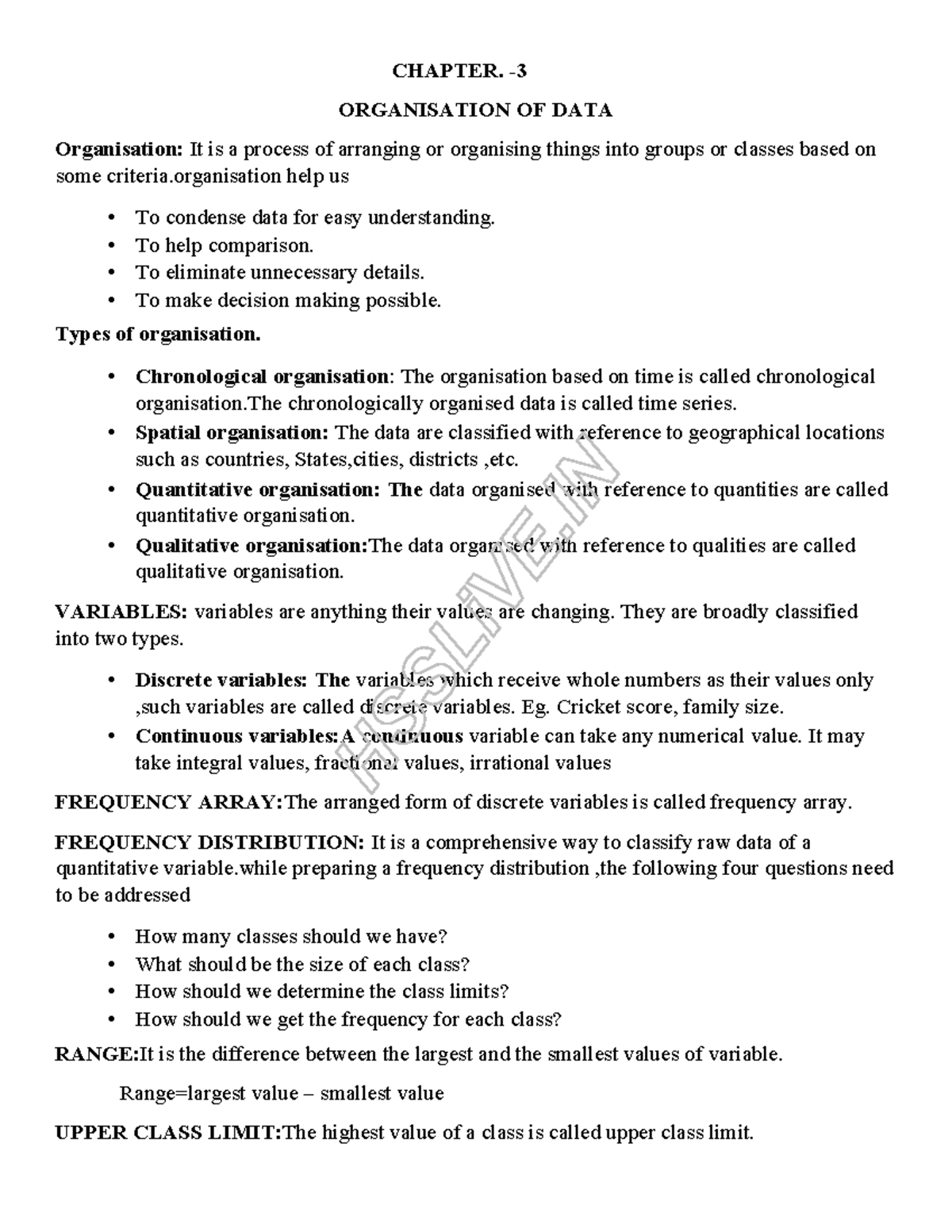 XI Eco Ch 3 organisation of data - CHAPTER. - ORGANISATION OF DATA Organisation: It is a process ...