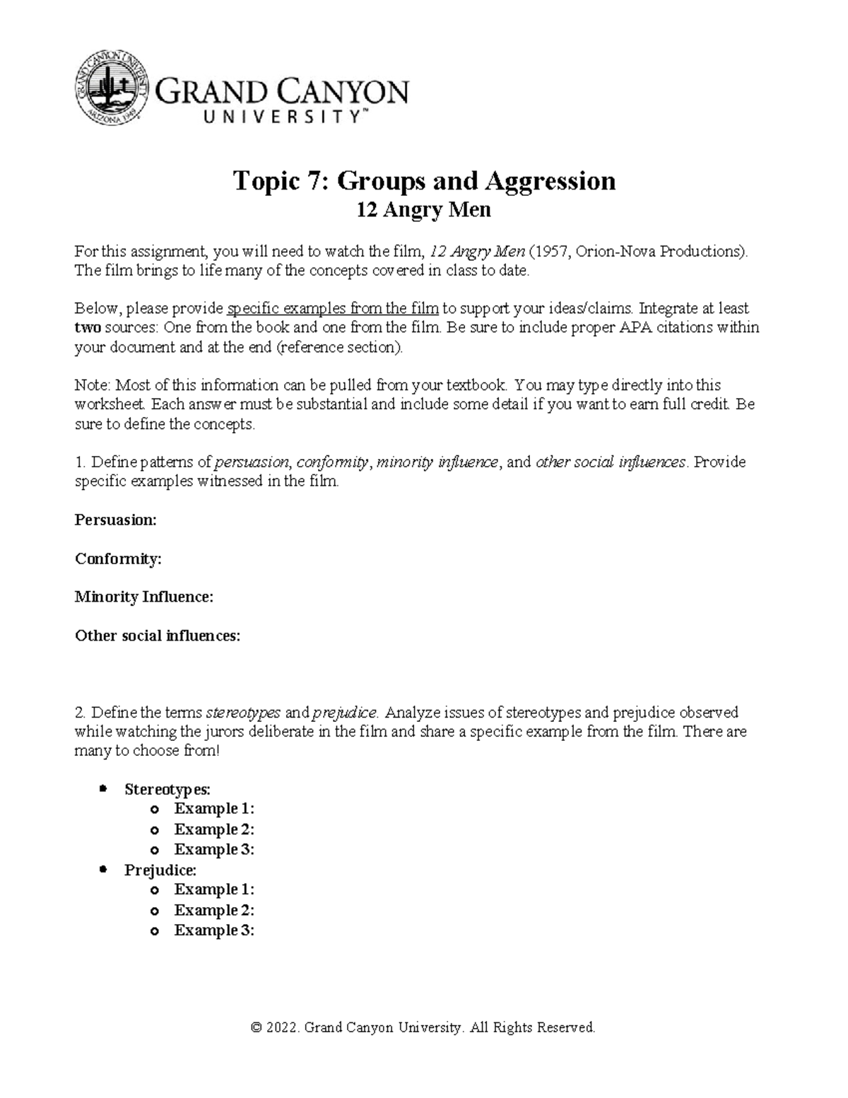 PSY362 RS T7 12Angry Men - Topic 7: Groups and Aggression 12 Angry Men ...