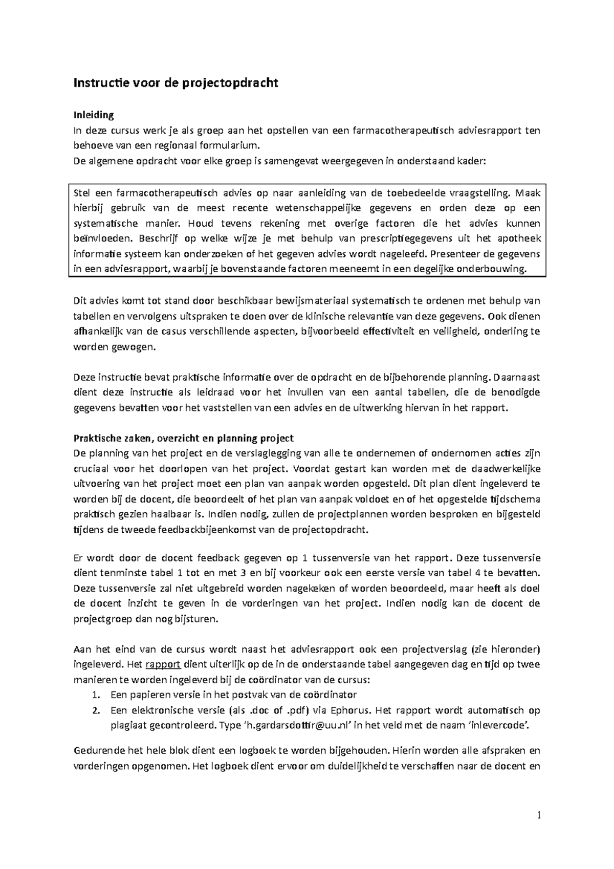 Instructie voor de projectopdracht 2019 10 - Instructie voor de ...