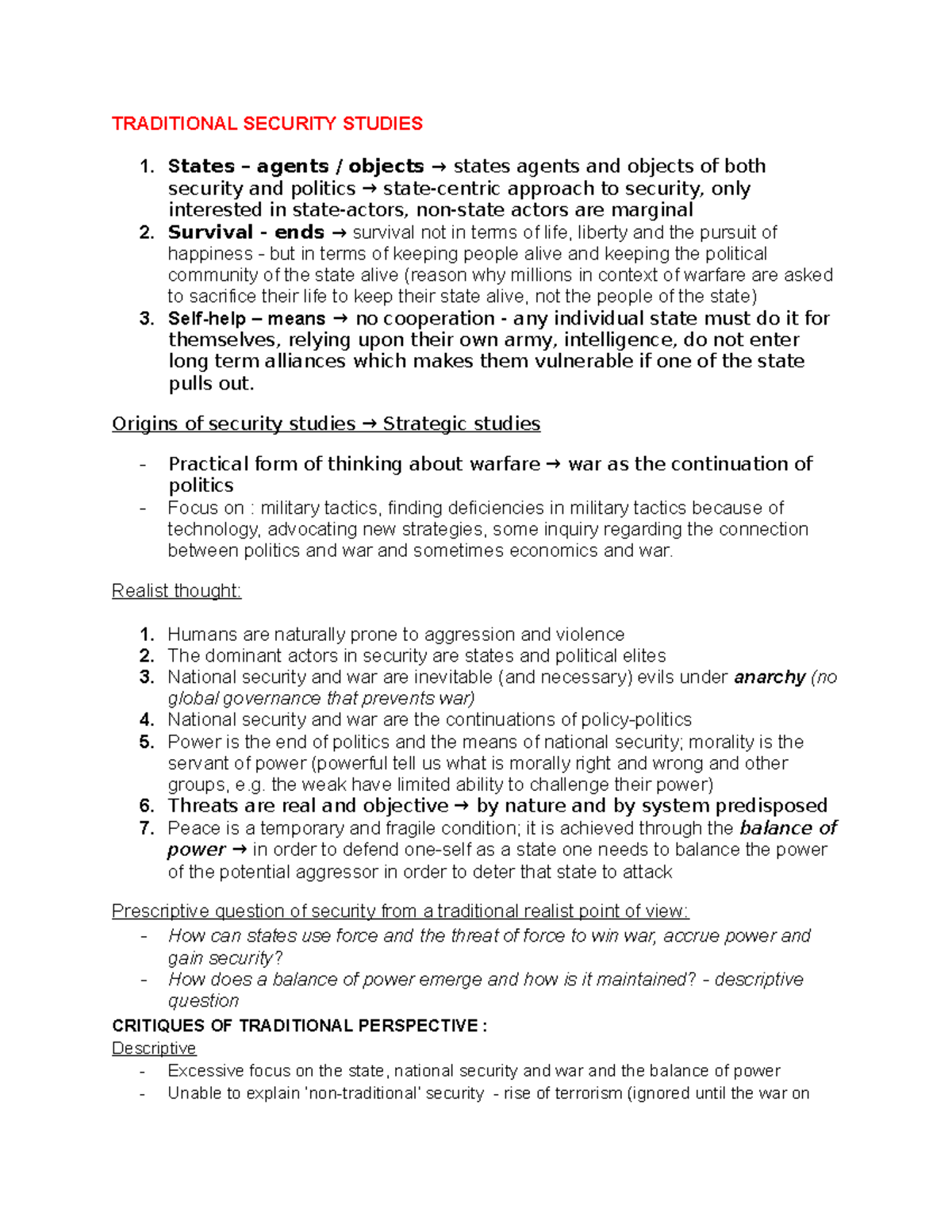 L2 - Security - TRADITIONAL SECURITY STUDIES 1. States – agents ...