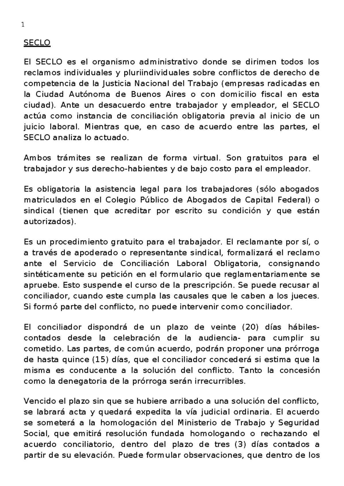 Seclo 2 - SECLO El SECLO es el organismo administrativo donde se ...