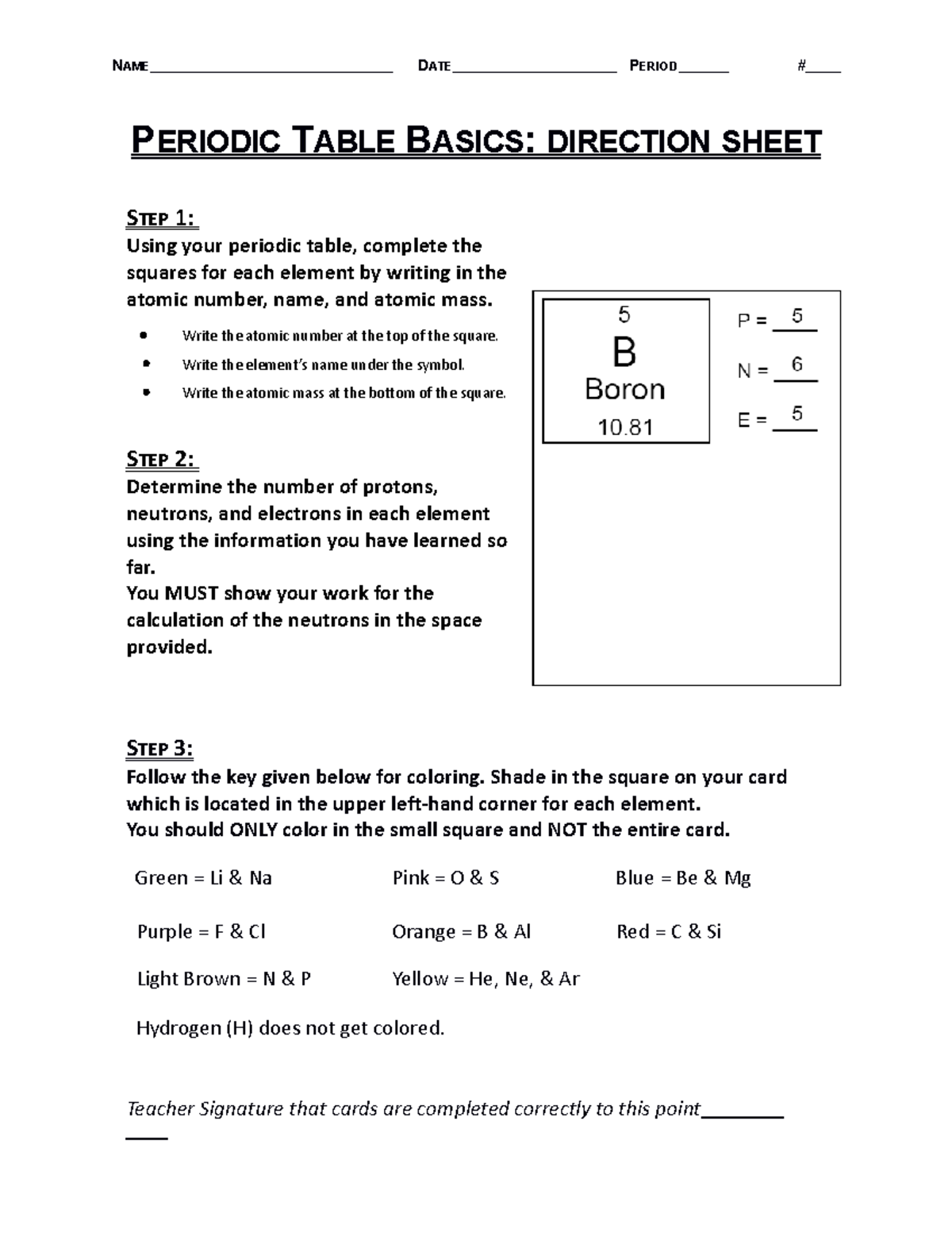 Periodic Table Basics-new 3 - NAME DATE PERIOD PERIODIC TABLE BASICS ...