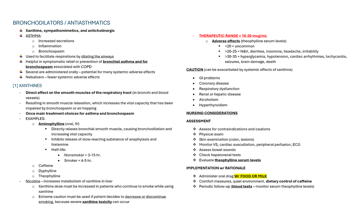 Pharma - BRONCHODILATORS / ANTIASTHMATICS Xanthine, sympathomimetics ...