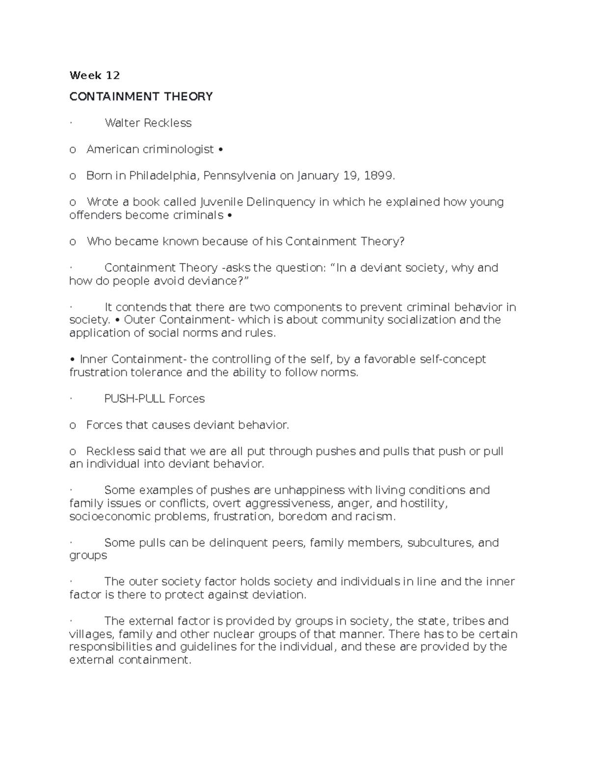 Week 12 Containment Theory - Week 12 CONTAINMENT THEORY · Walter ...