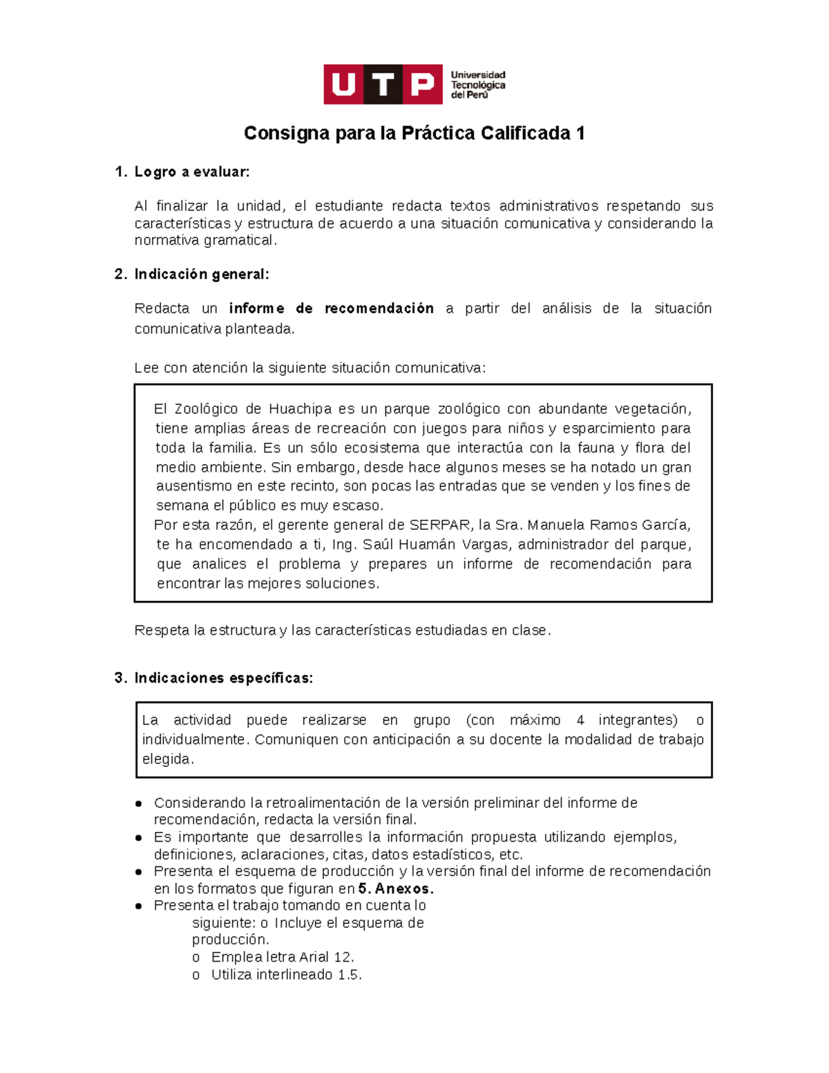 PC1Consigna - practica calificada 1 - Consigna para la Práctica Calificada 1 1. Logro a evaluar ...