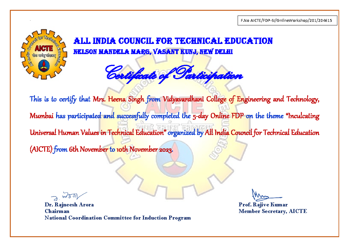 6th November to 10th November 2023 - Dr. Rajneesh Arora Prof. Rajive ...