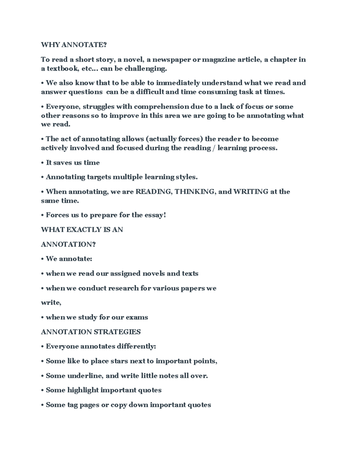 Annotation- Notes - WHY ANNOTATE? To read a short story, a novel, a ...