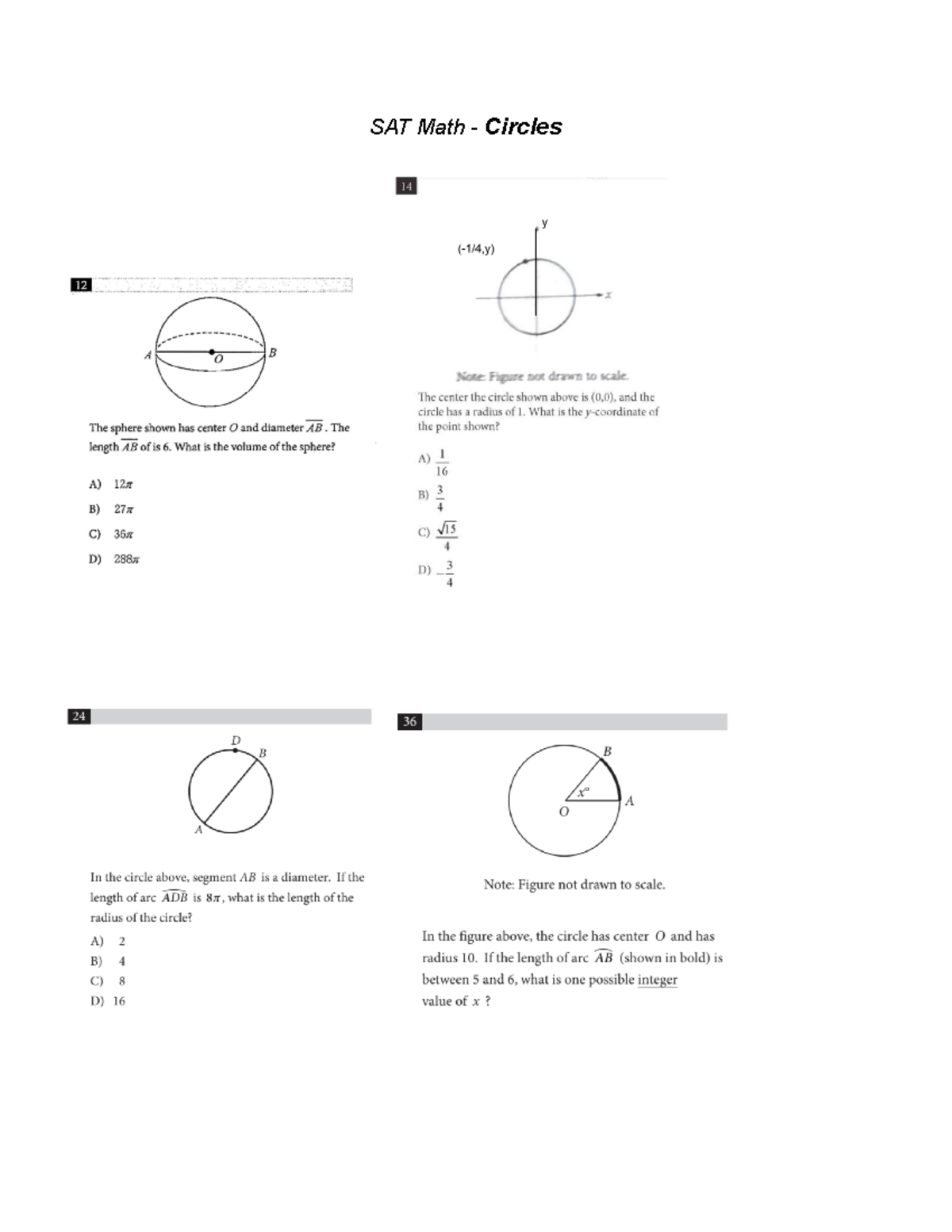 Circles - Practice review material - SAT Math Circles 14 y 12 I A B O ...