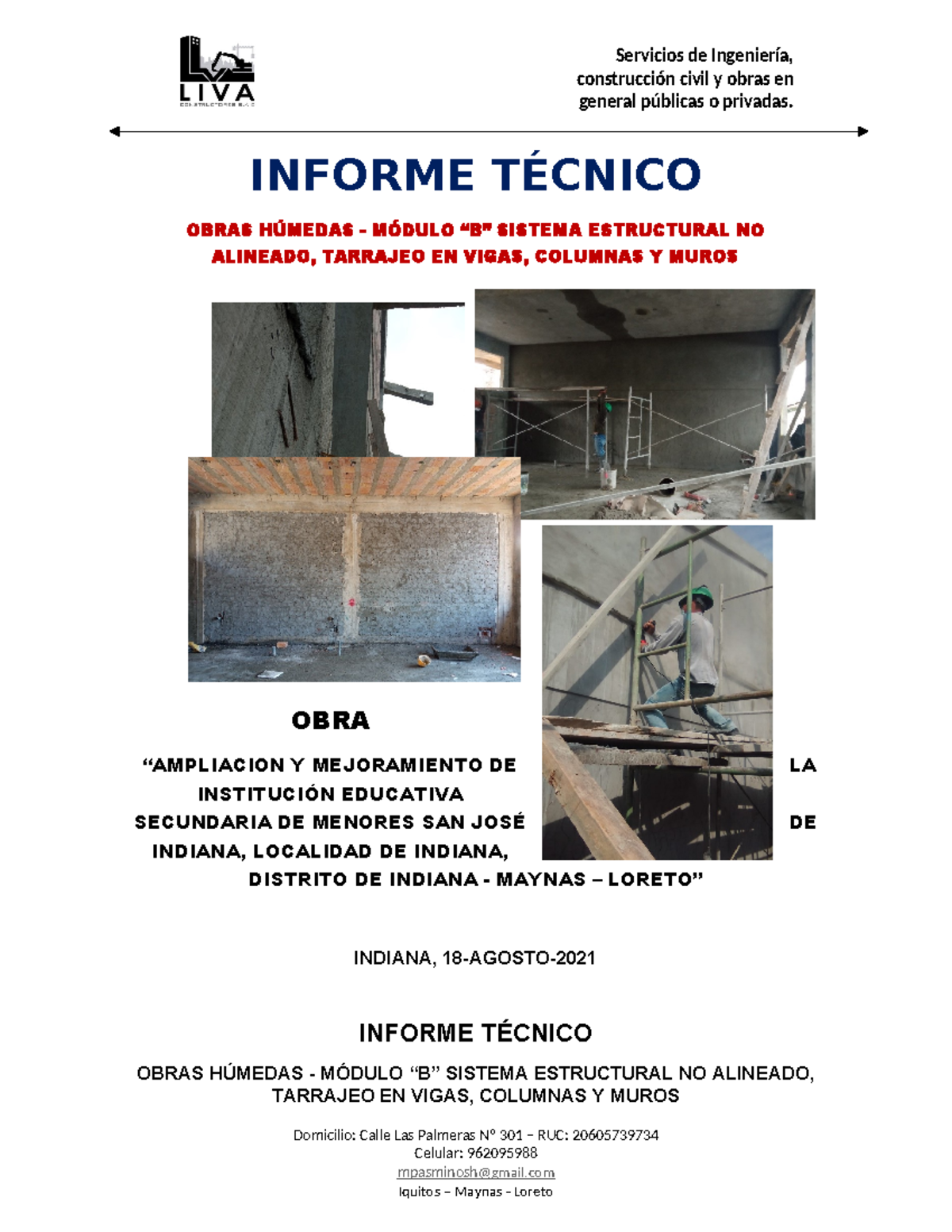 Informe Técnico Obras Húmedas Módulo B - construcción civil y obras en general públicas o ...