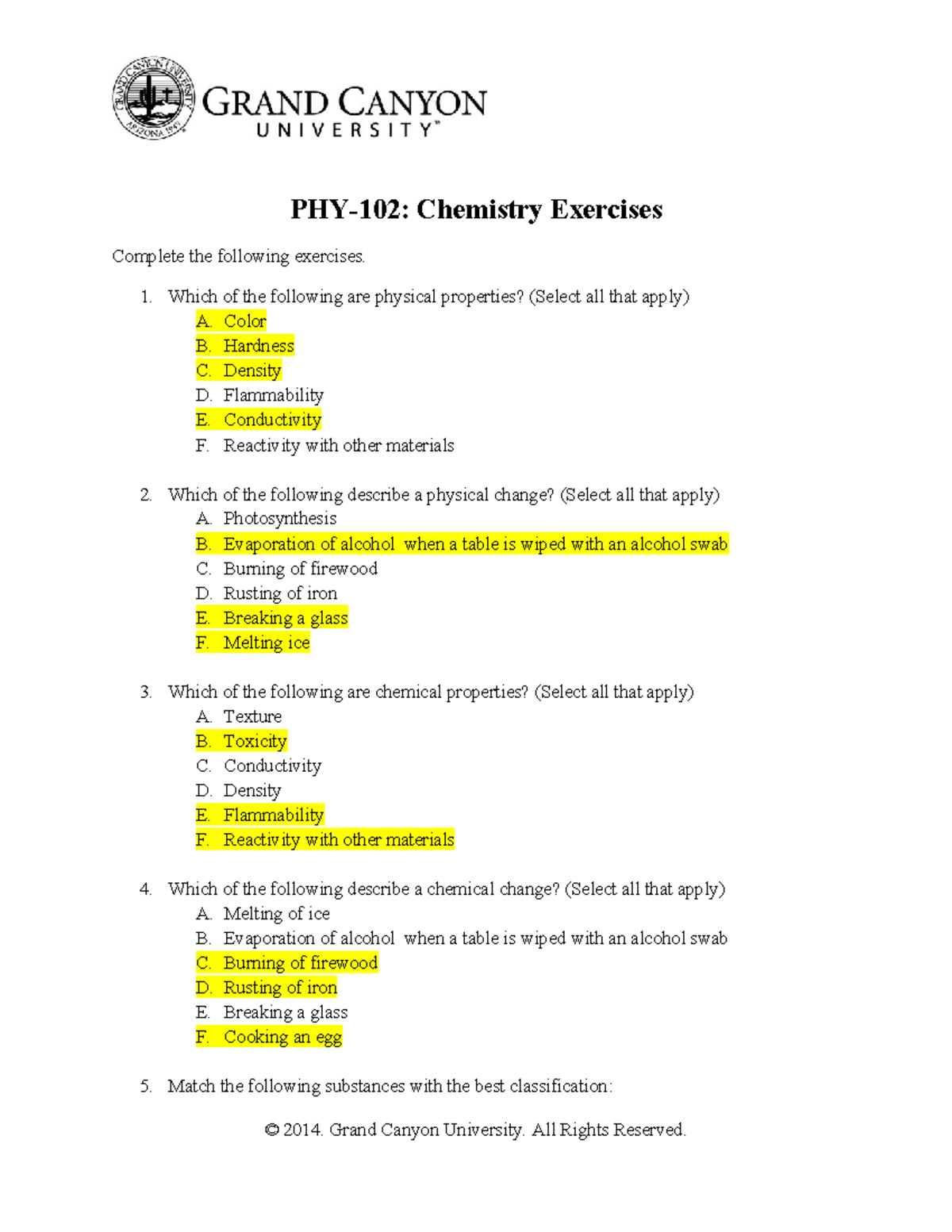PHY 102 RS Chemistry Exercises - PHY-102: Chemistry Exercises Complete the following exercises ...