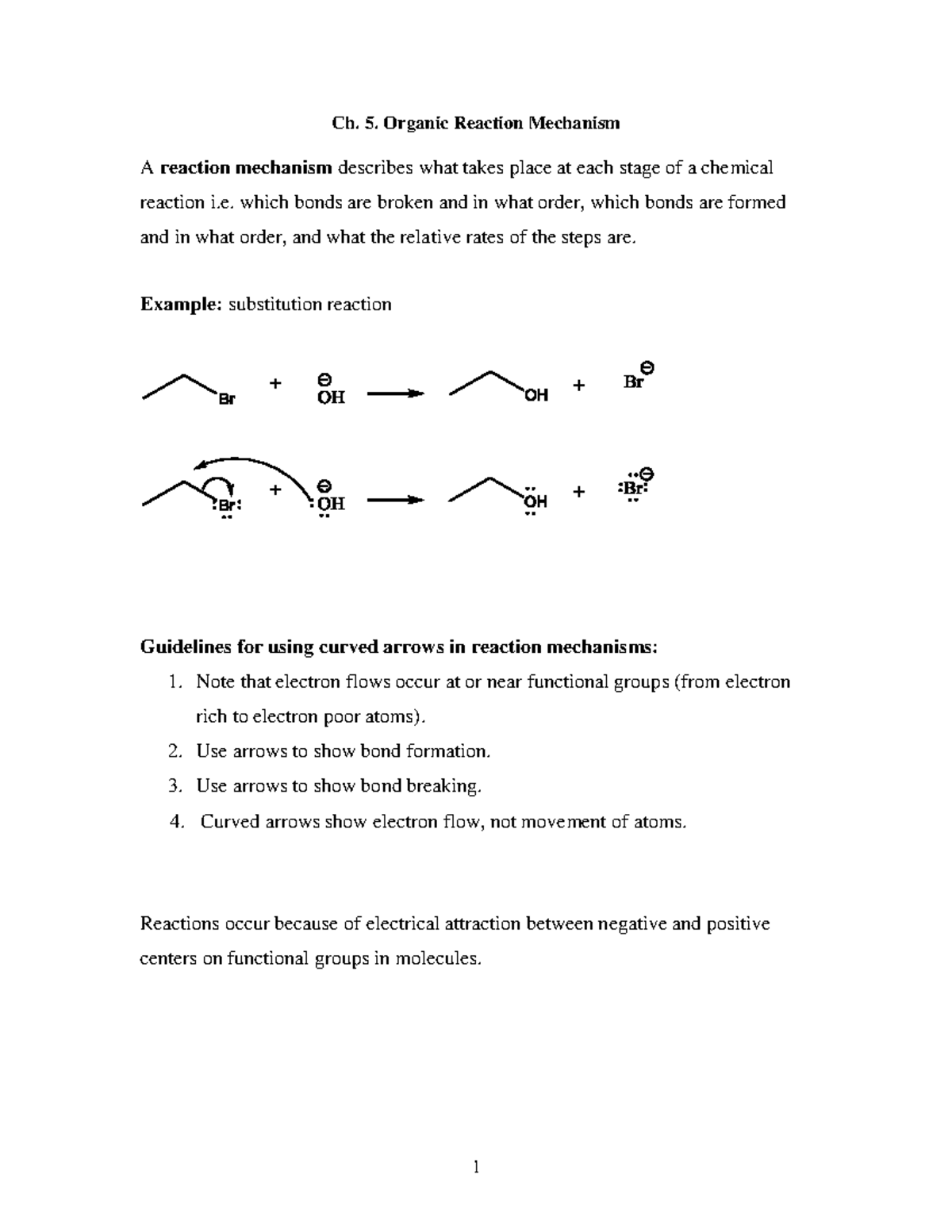 Ogilvie Ch. 5 Notes - Ch. 5. Organic Reaction Mechanism A reaction ...