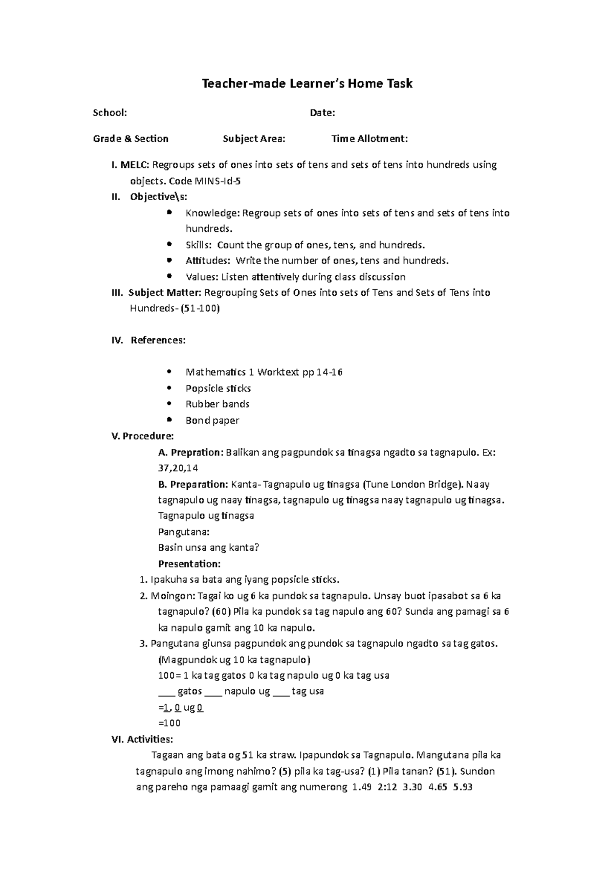 Teacher 3 - Lecture notes 2 - Teacher-made Learner’s Home Task School ...