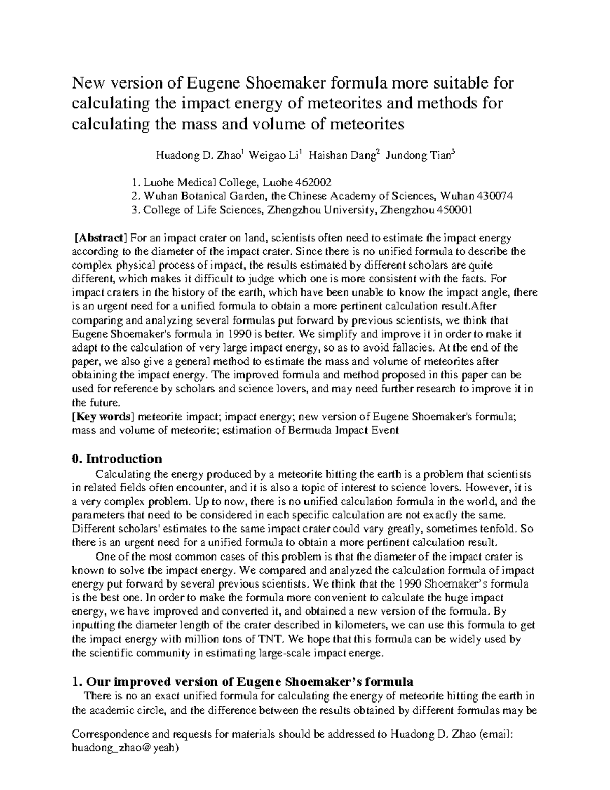 Huadong Zhao-New version of Eugene Shoemaker formula - Correspondence ...