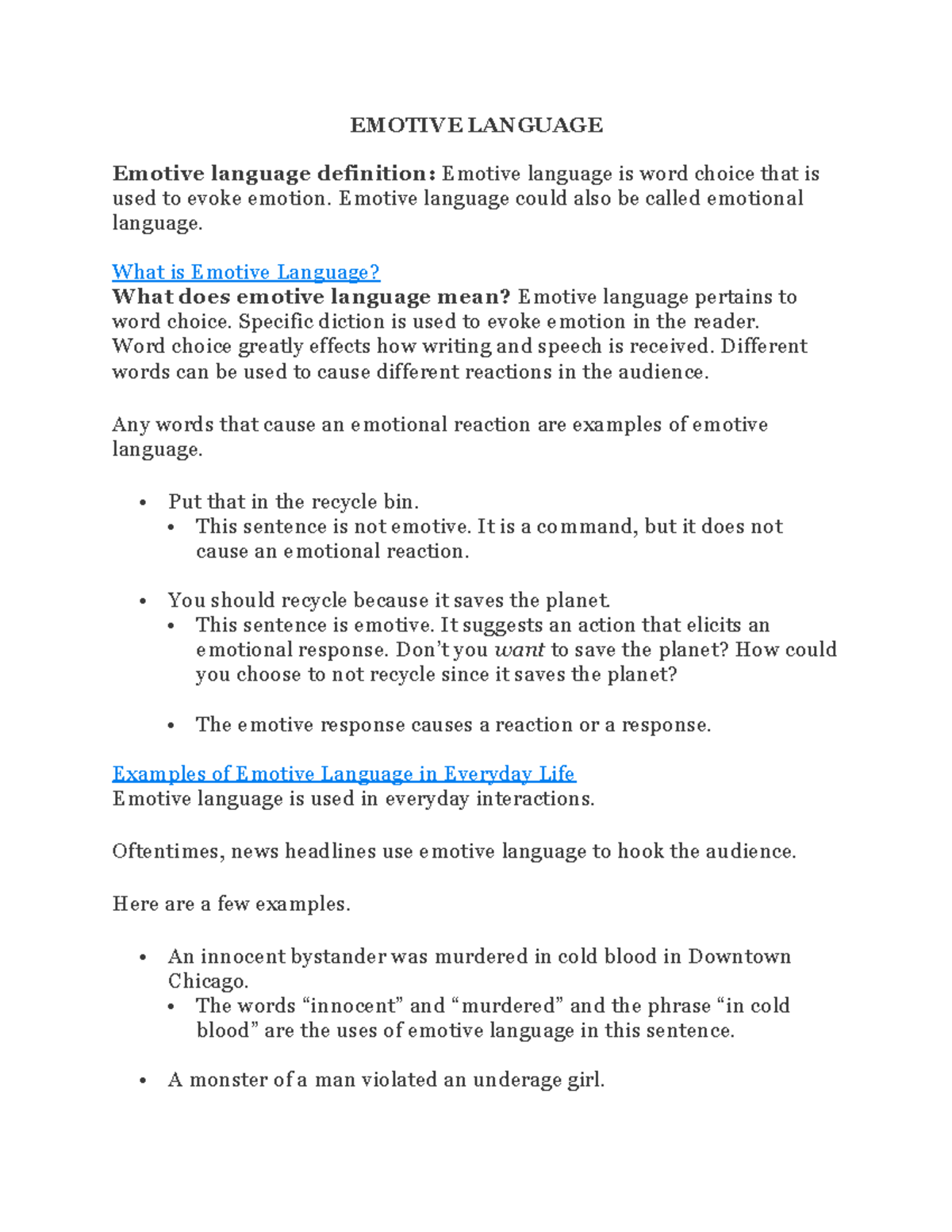 Emotive Language - Emotive language could also be called emotional ...