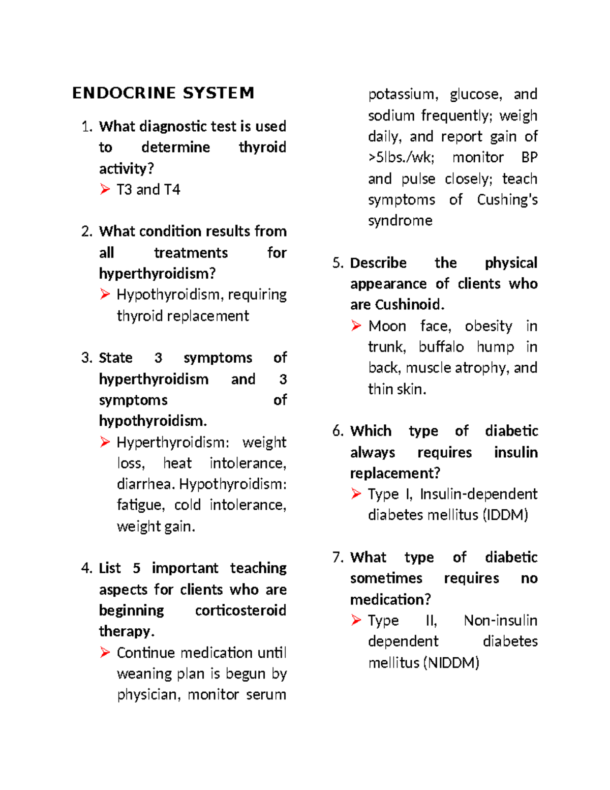 Endocrine System Notes - ENDOCRINE SYSTEM What diagnostic test is used ...
