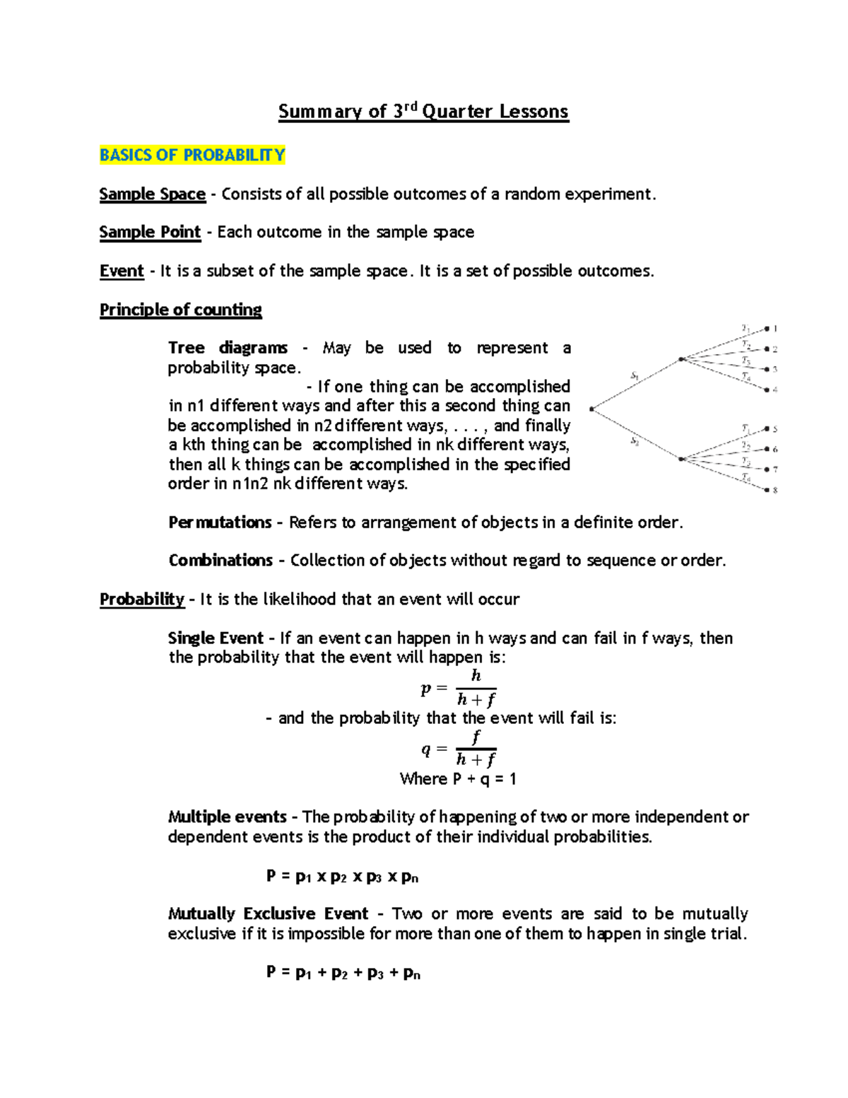 Summary of 3rd Quarter Lessons - Summary of 3rd Quarter Lessons BASICS ...