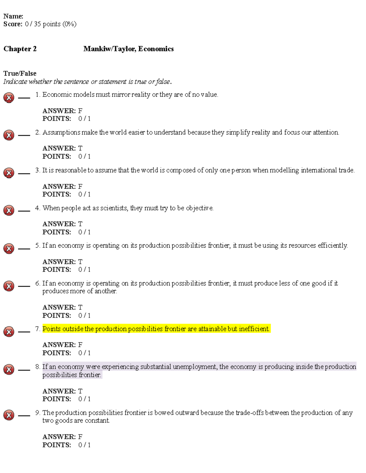 Chapter 2 Mankiw Taylor, Economics - True/False Indicate whether the ...