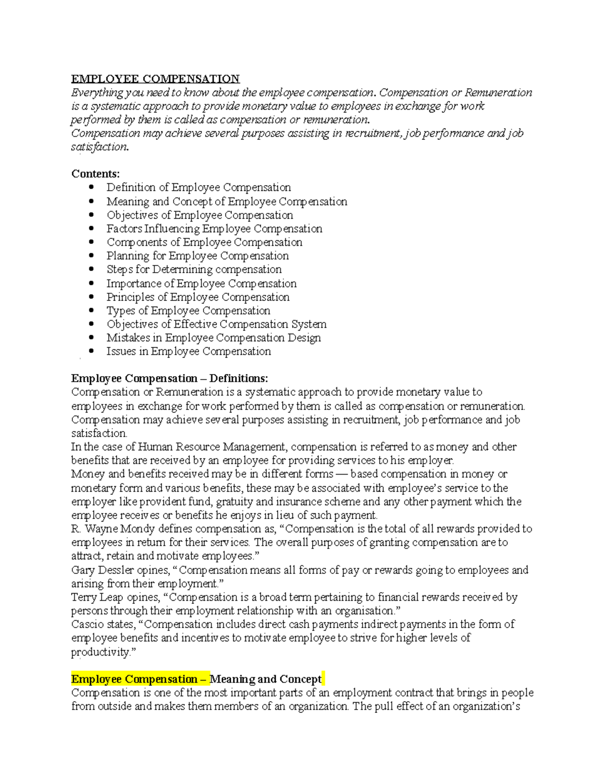 Employee Compensation - Compensation or Remuneration is a systematic ...