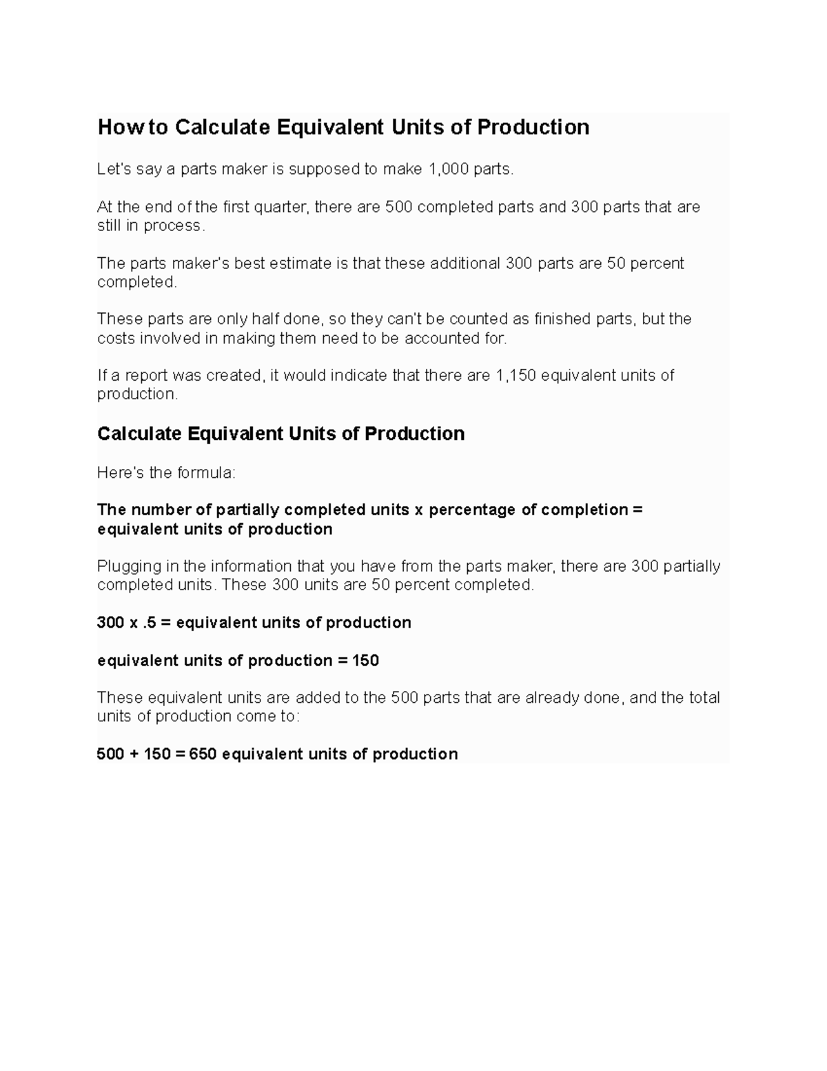 How to Calculate Equivalent Units of Production - At the end of the ...