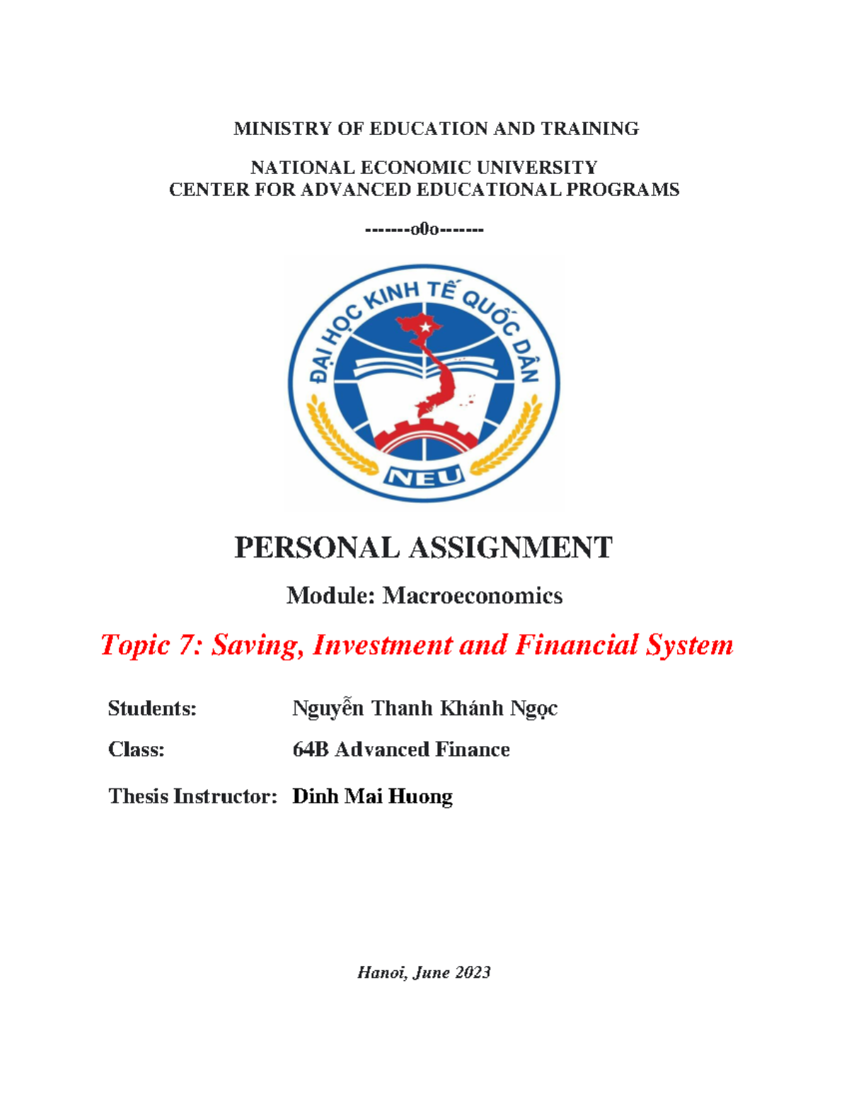 Macropersonalassignment - MINISTRY OF EDUCATION AND TRAINING NATIONAL ...