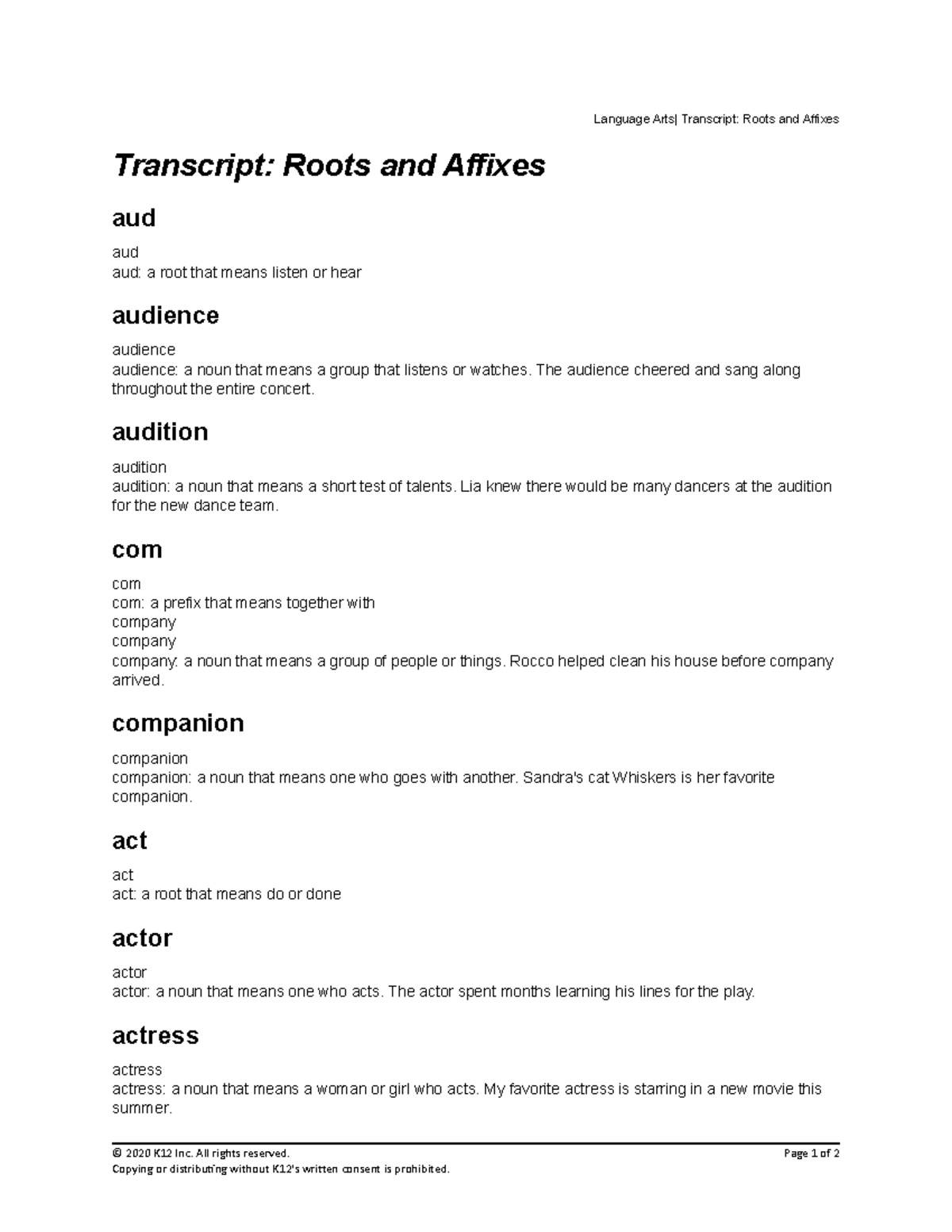 ELA 03 Unit 05 RTS WST IN 01 VOCL CRDD Audio Transcript - Language Arts ...