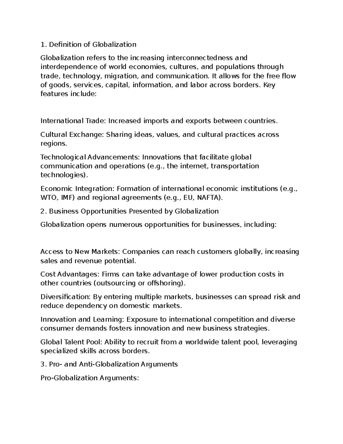 D080 notes - Definition of Globalization Globalization refers to the ...