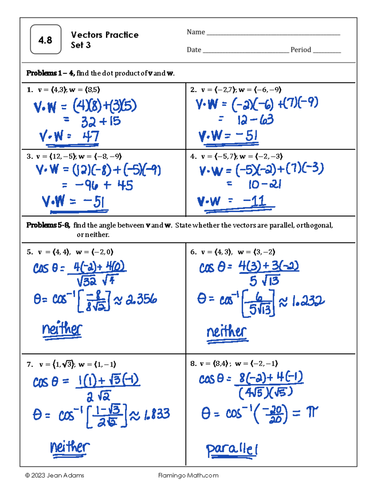 04-30 PC U50B 4.8 WS6 - Vectors - KEY - © 2023 Jean Adams Flamingo Math ...