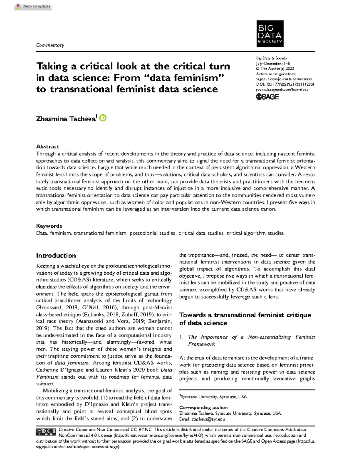 Taking a Critical Look at the Critical Turn in Data Science - Taking a ...