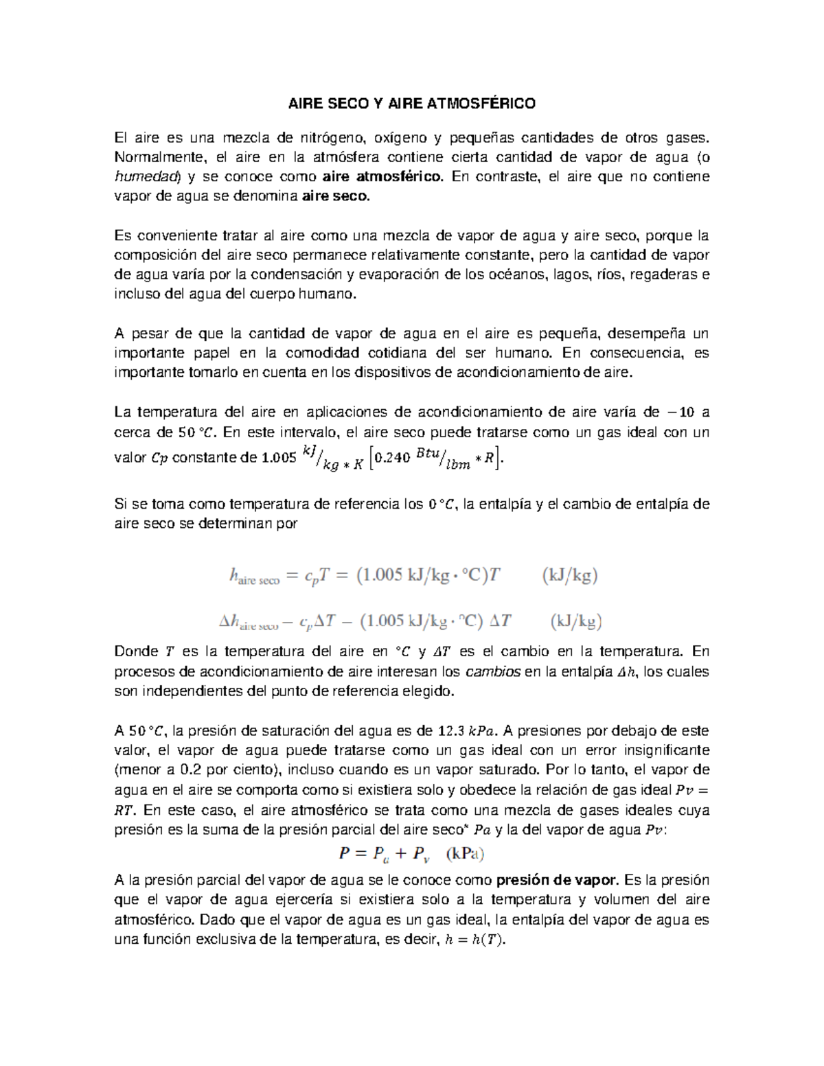 AIRE SECO Y AIRE Atmosférico - AIRE SECO Y AIRE ATMOSFÉRICO El aire es ...