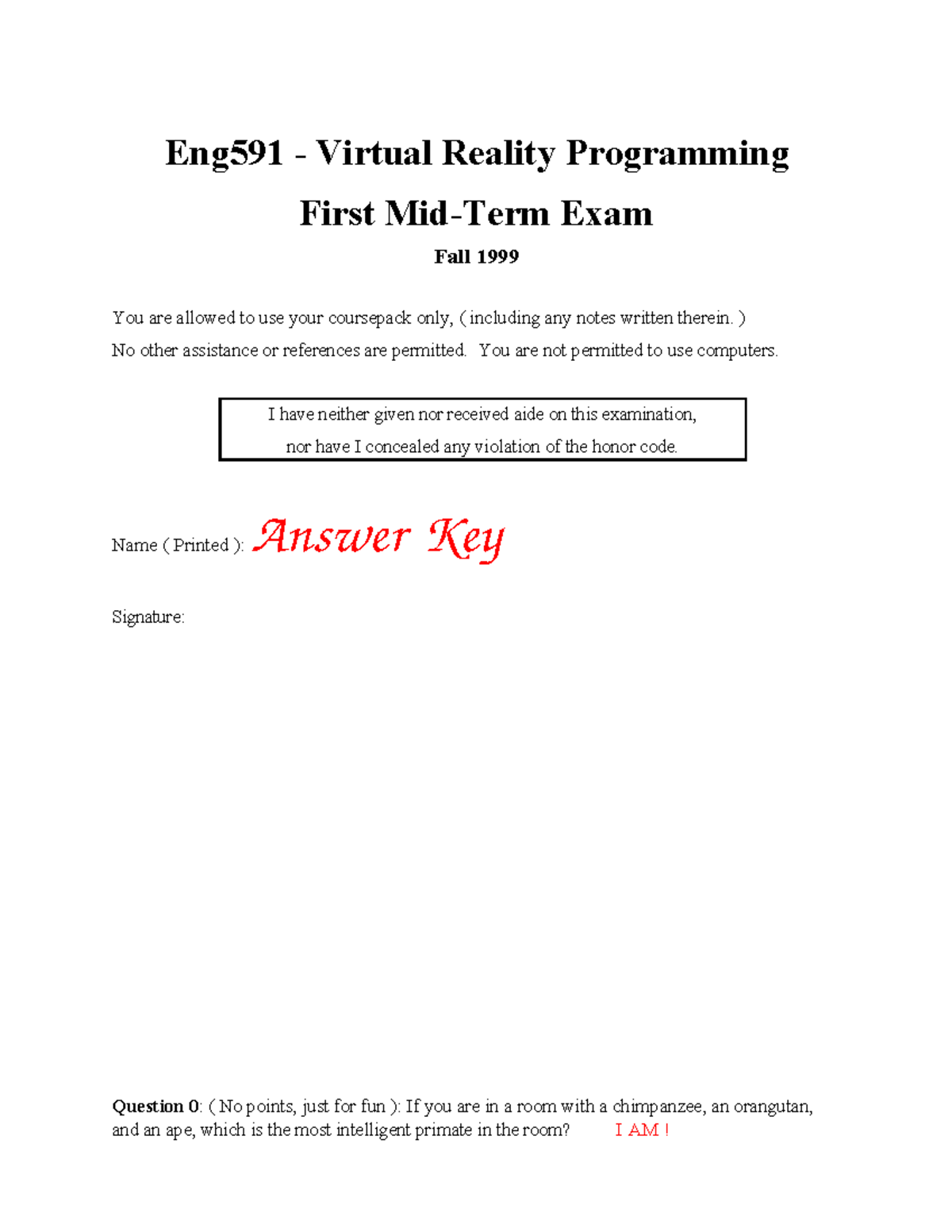 Exam1Solution - It is imp - Eng591 - Virtual Reality Programming First Mid-Term Exam Fall 1999 ...
