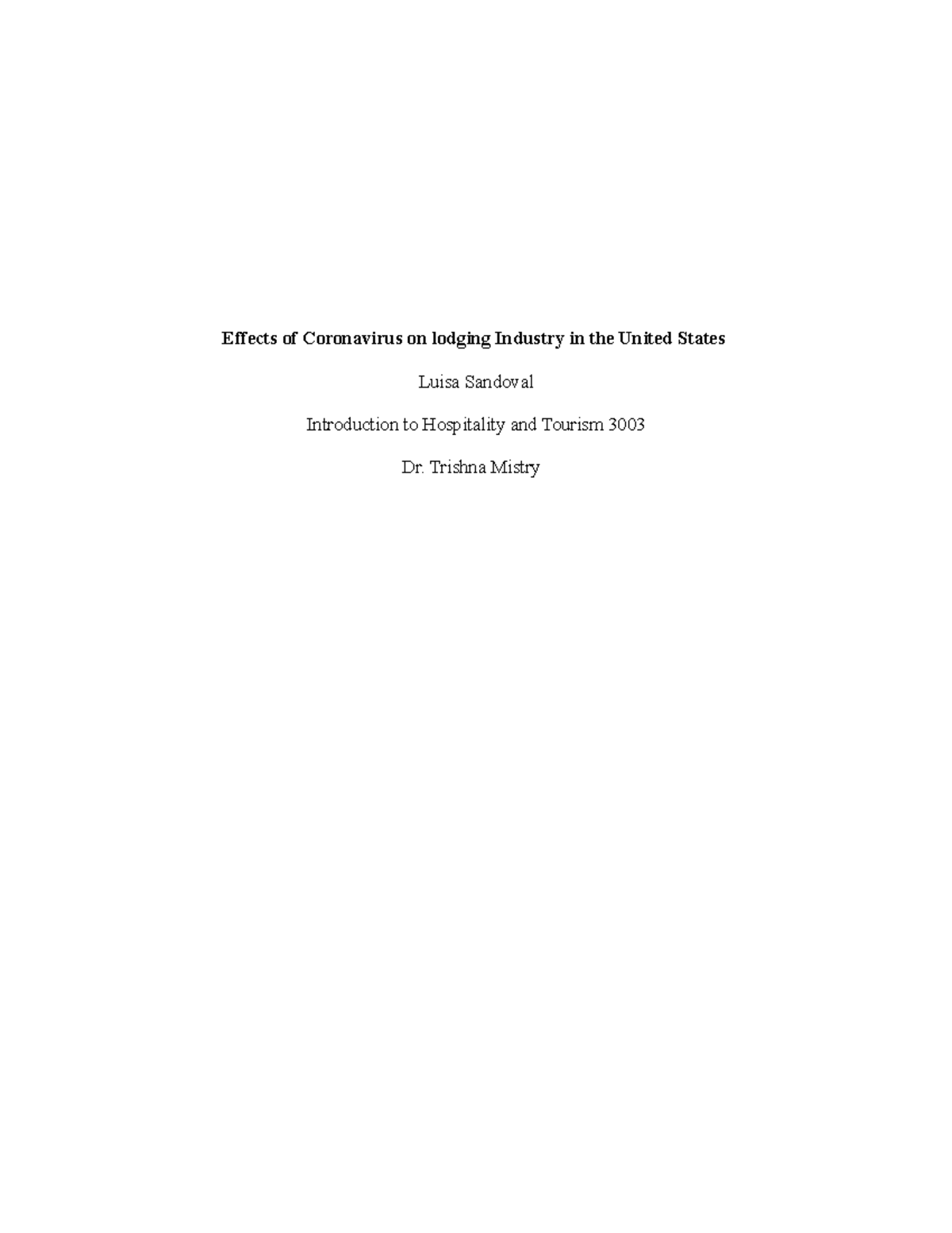 Effects of Coronavirus on lodging Industry in the United States ...