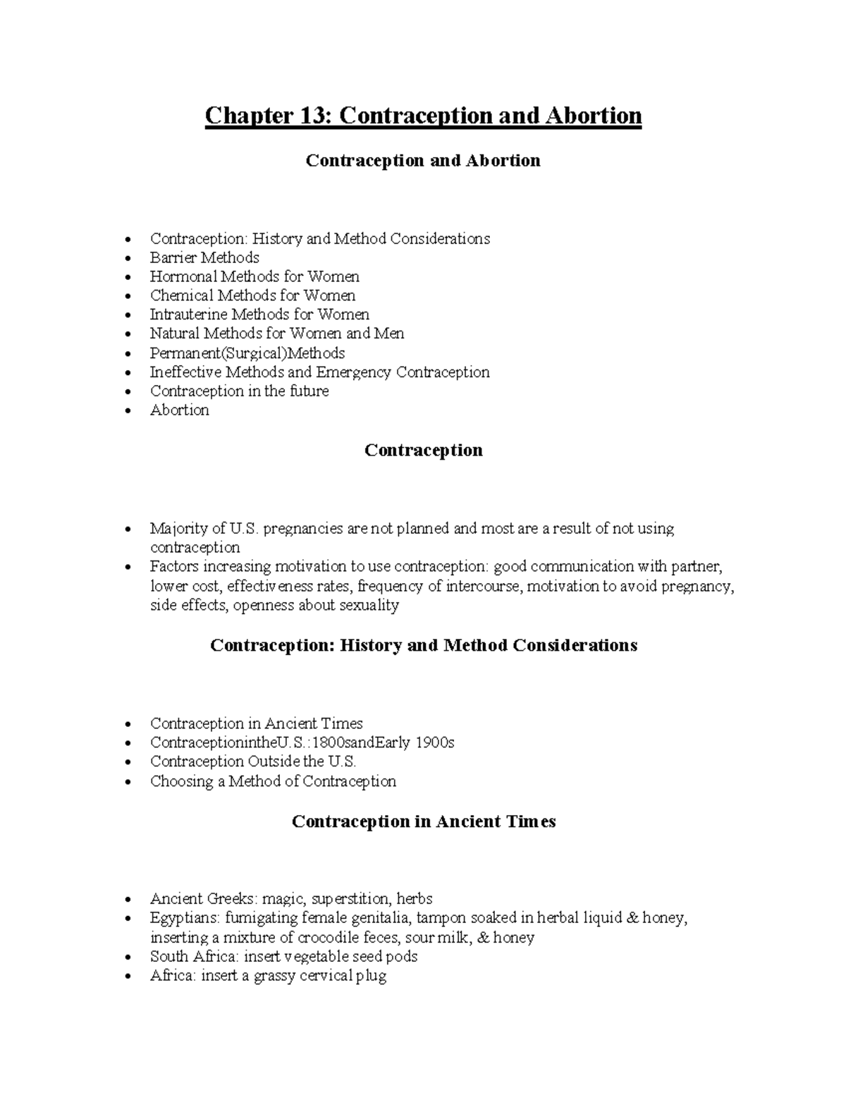 Human Sex Ch13 Notes - Chapter 13: Contraception and Abortion ...