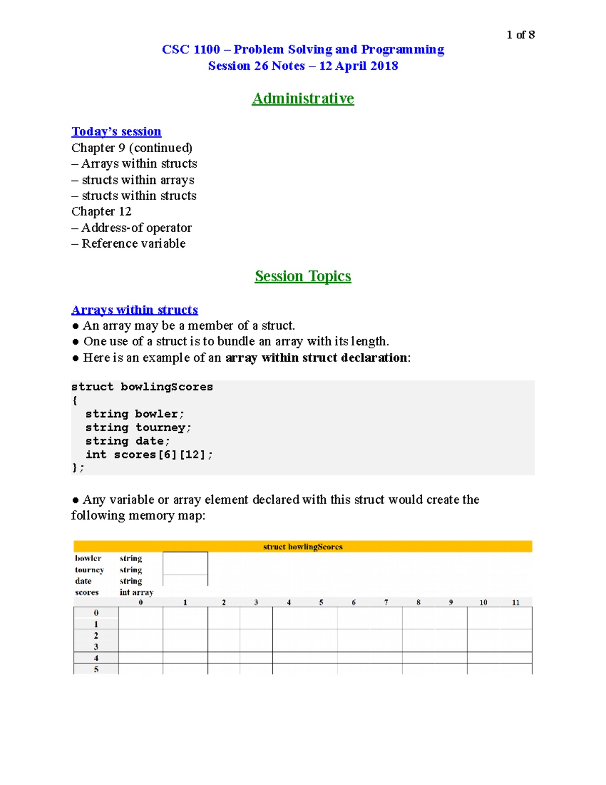 CSC1100 Dan O Session 26Notes 2018 0412 - 1 of 8 CSC 1100 – Problem ...