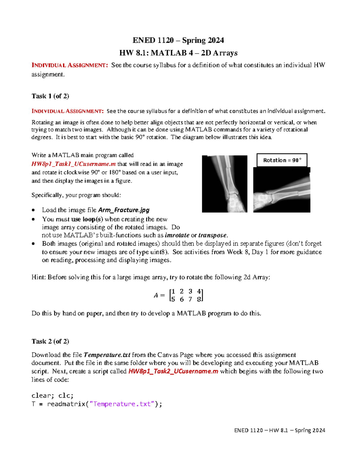 HW8p1 Matlab 4 - ENED 1120 – HW 8. 1 – Spring 202 4 ENED 1120 – Spring ...