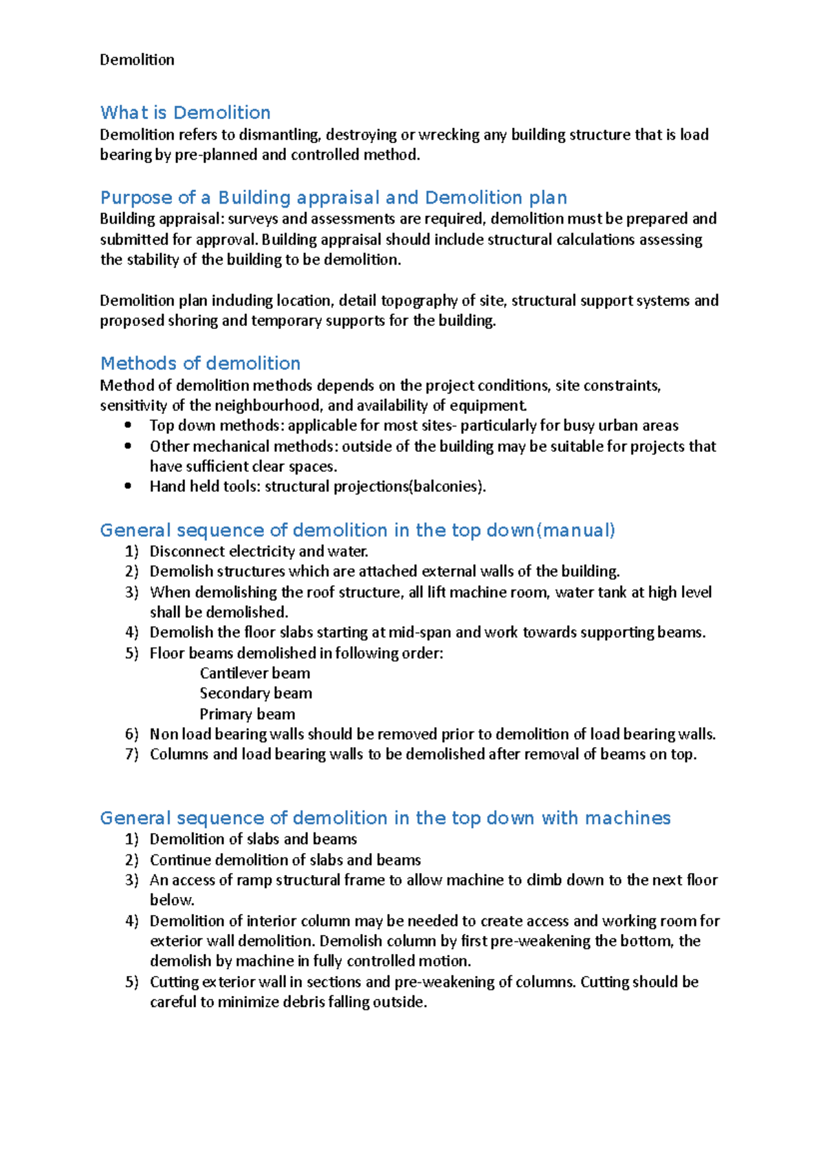 Demolition - Lecture Summary - Demolition What is Demolition Demolition ...