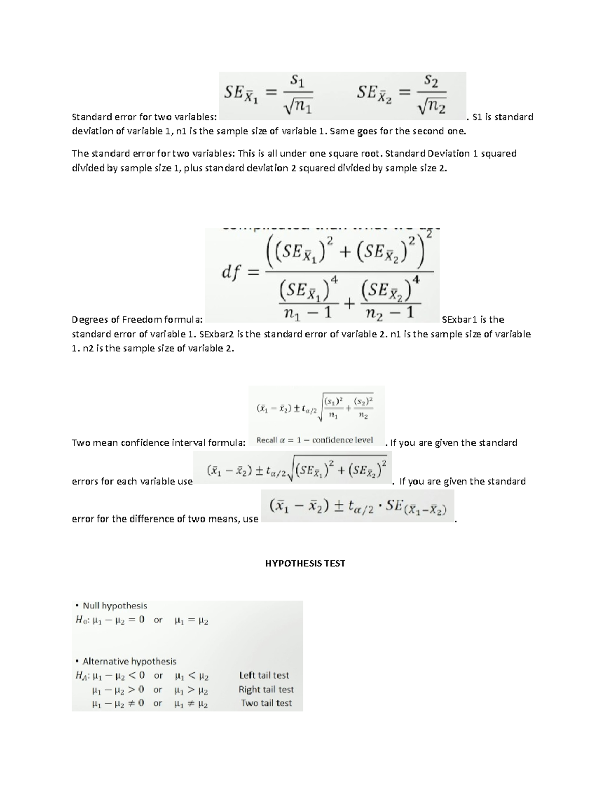 Inferences for Two Population Means (independent samples) - Standard error for two variables ...