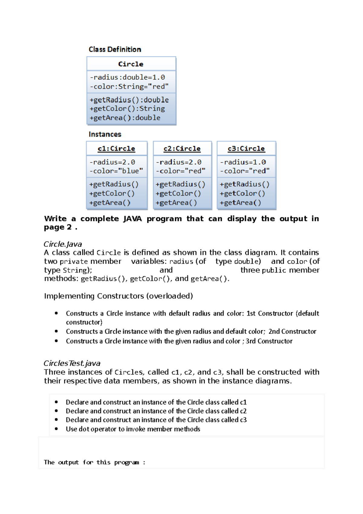 Lab-Exercise Object Class Constructor - Circle - Done - Write a ... Lab-Exercise Object Class Constructor - Circle - Done - Write a ...