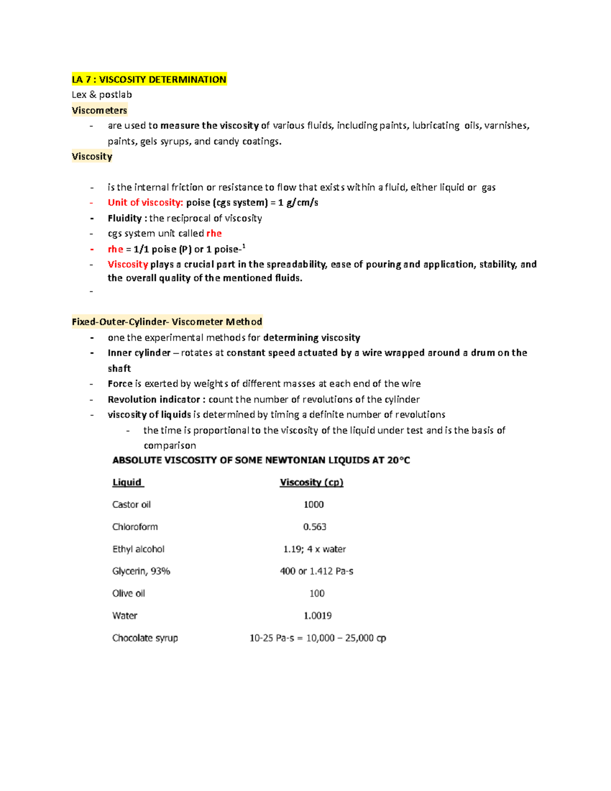 Phypharm LAB reviewr - Laboratory reviewer - LA 7 : VISCOSITY ...
