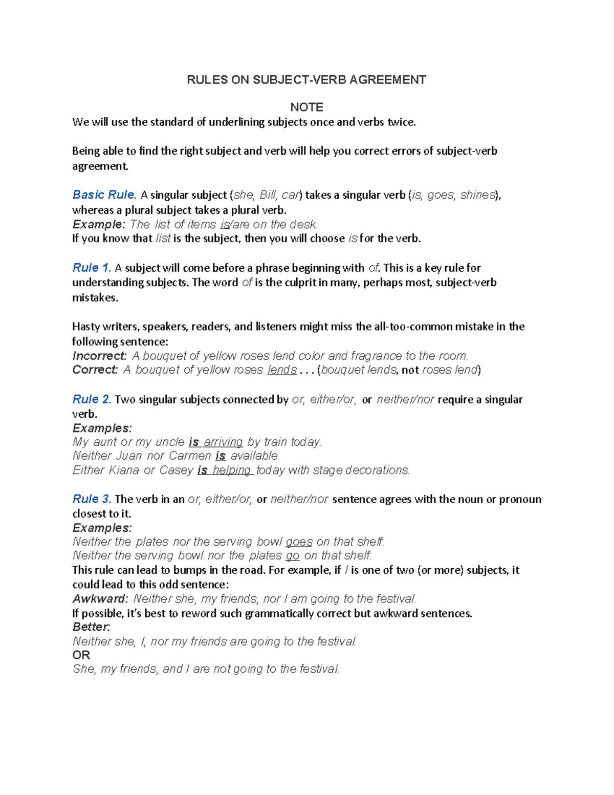 Slide Presentation - RULES ON SUBJECT-VERB AGREEMENT NOTE We will use ...