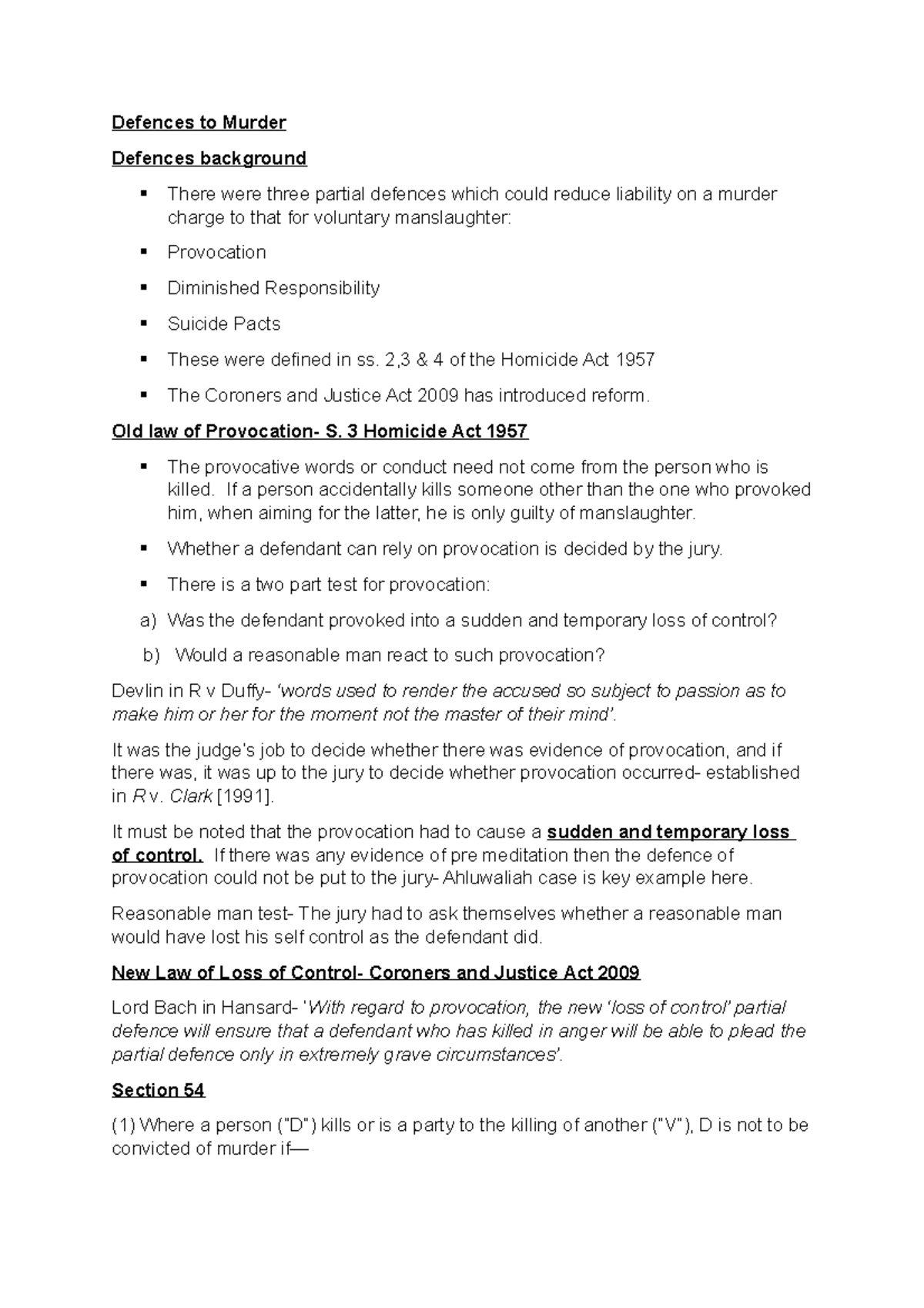 Defences to Murder - Defences to Murder Defences background There were ...