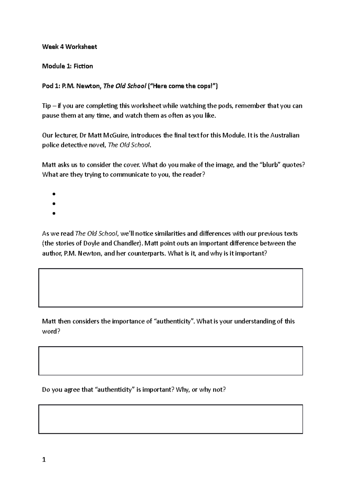 ILS Week 4 Worksheet. by C - Week 4 Worksheet Module 1: Fiction Pod 1 ...