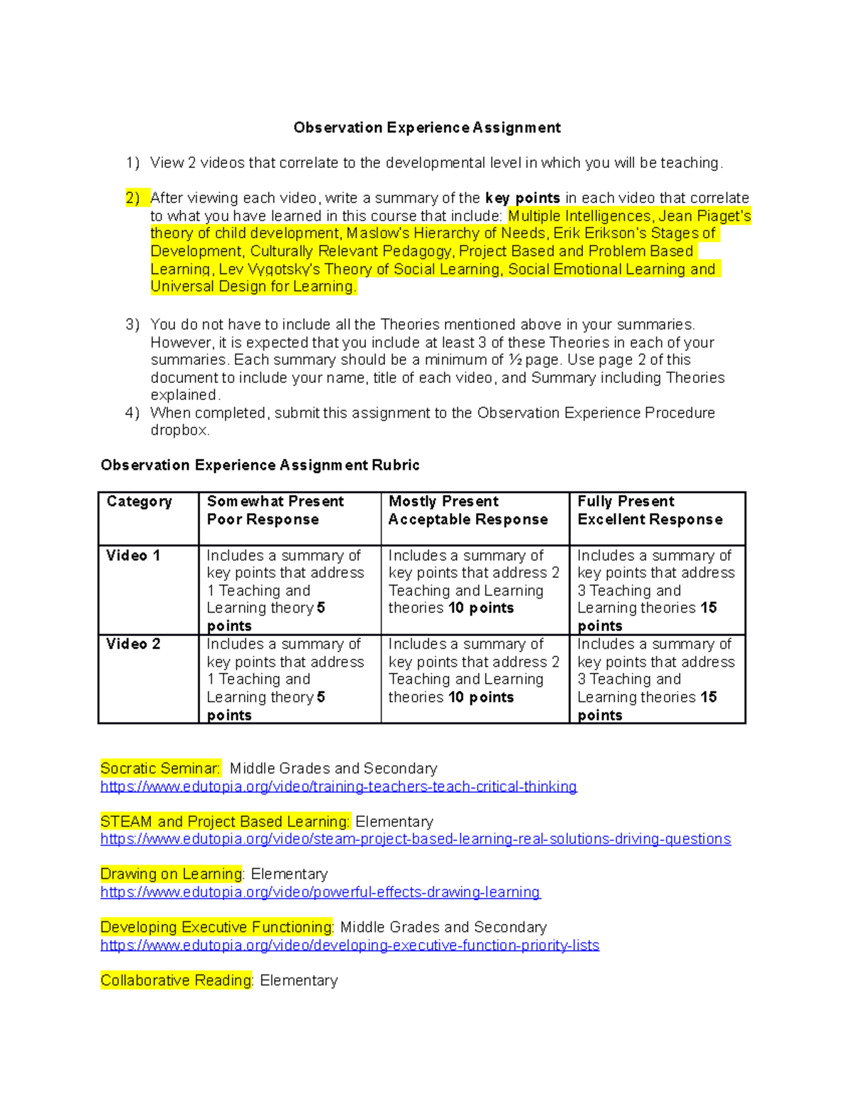 M7 Observation experience-2 - Observation Experience Assignment View 2 videos that correlate to ...