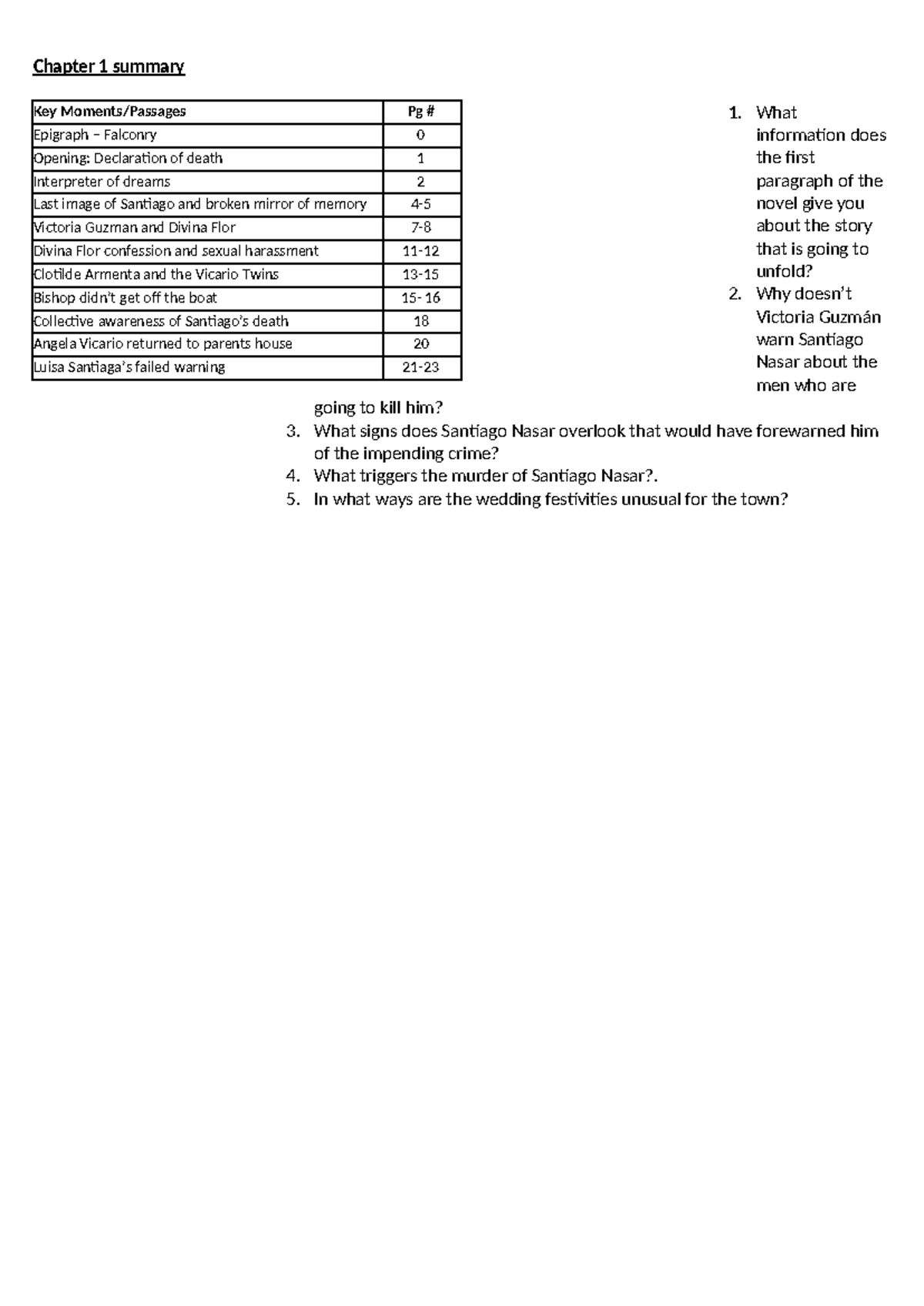 Chapter 1 summary - Chapter 1 summary 1. What information does the ...