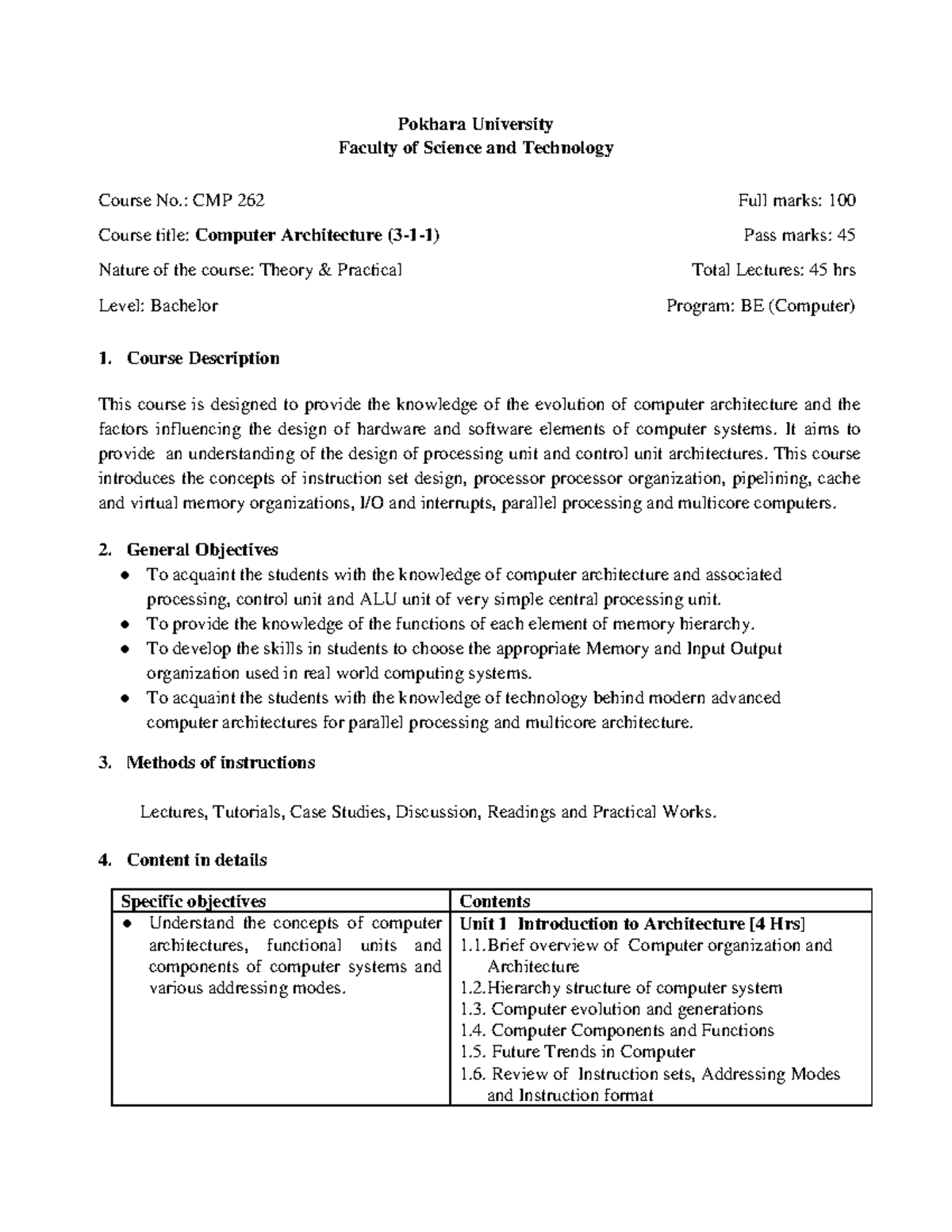 Computer Architecture - Pokhara University Faculty of Science and ...