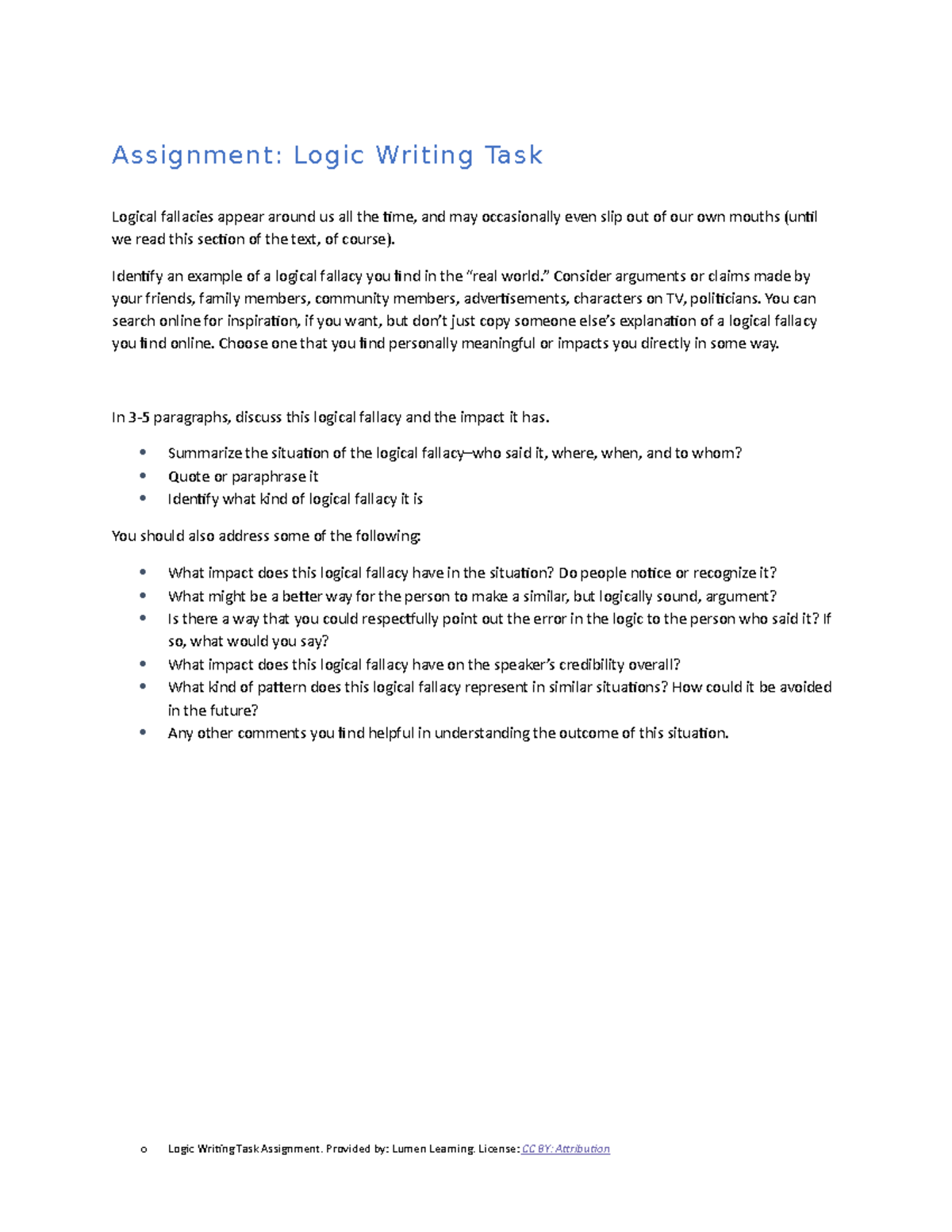 Logic+Writing+Task - Assignment: Logic Writing Task Logical fallacies ...