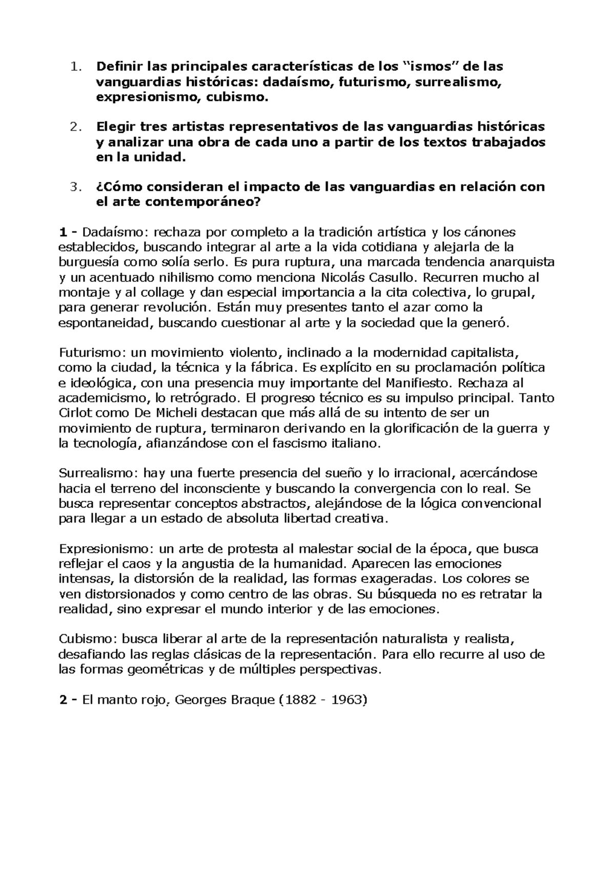 UVA 3 TP -ismos - Definir las principales características de los “ismos ...