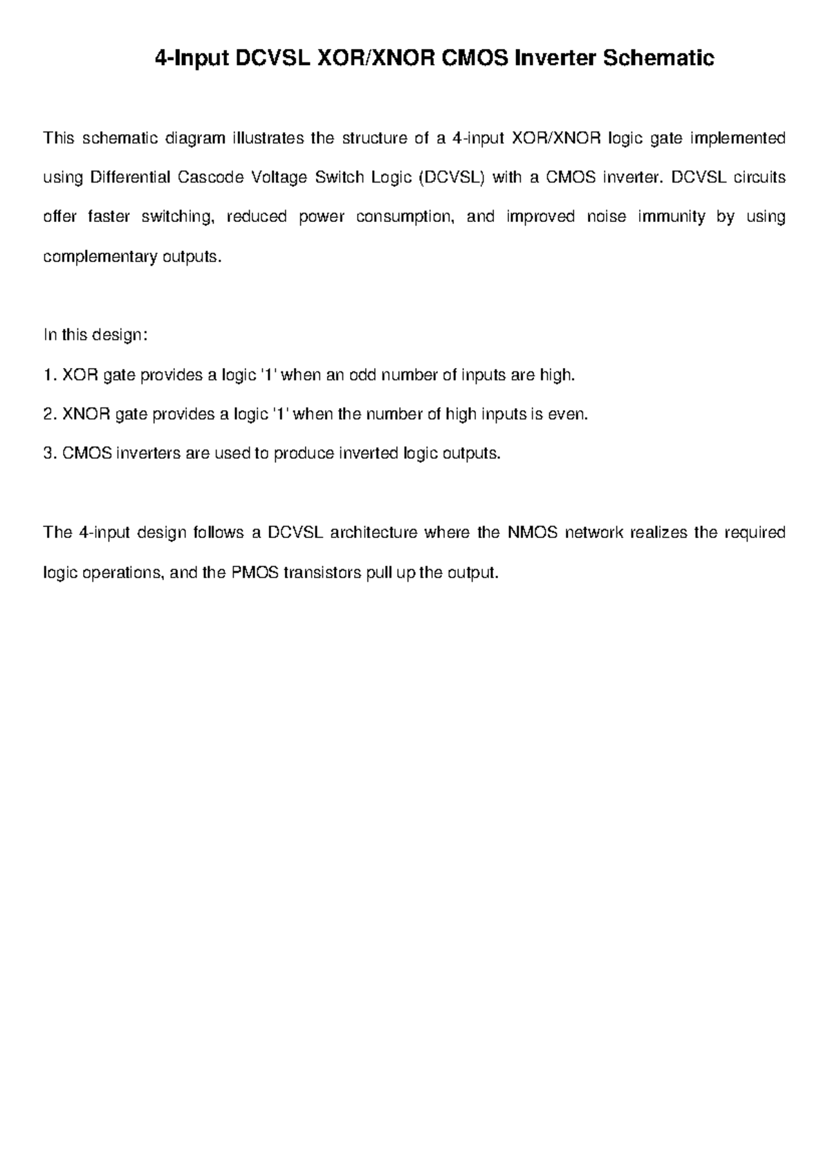 Dcvsl XOR XNOR CMOS Inverter Schematic - 4-Input DCVSL XOR/XNOR CMOS ...