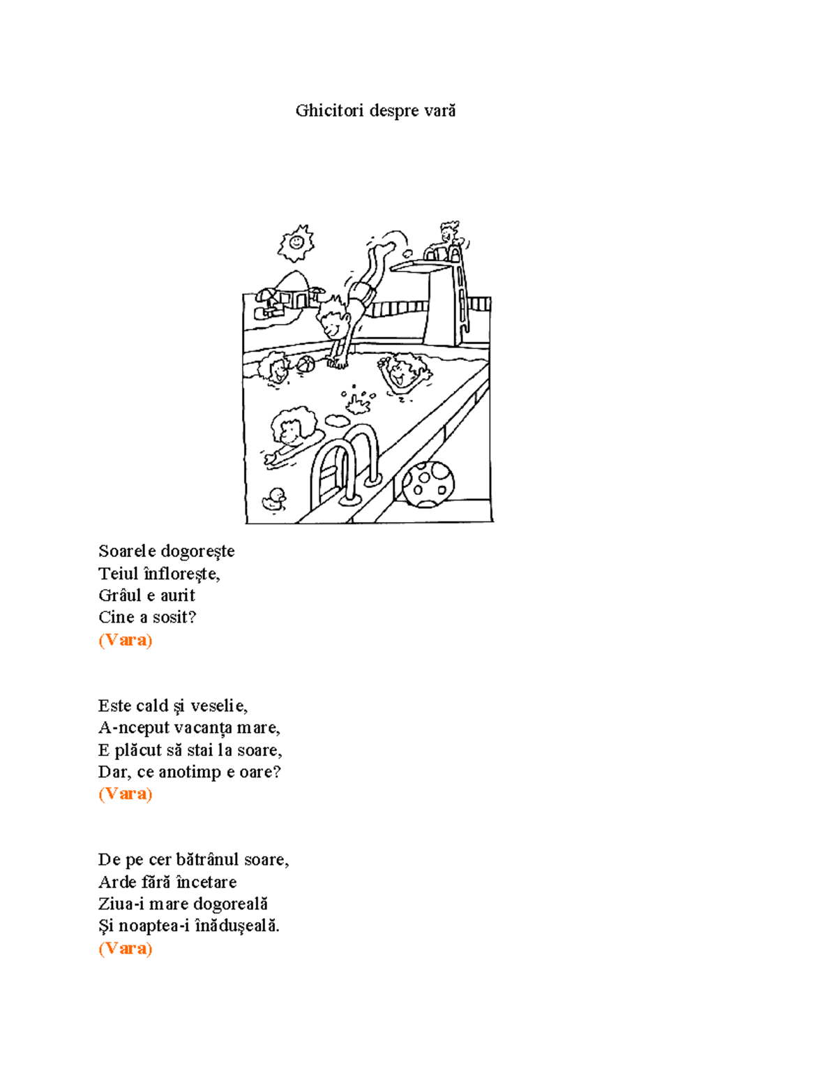 Ghicitori despre anotimpul vara - Pedagogie pentru profesori ...