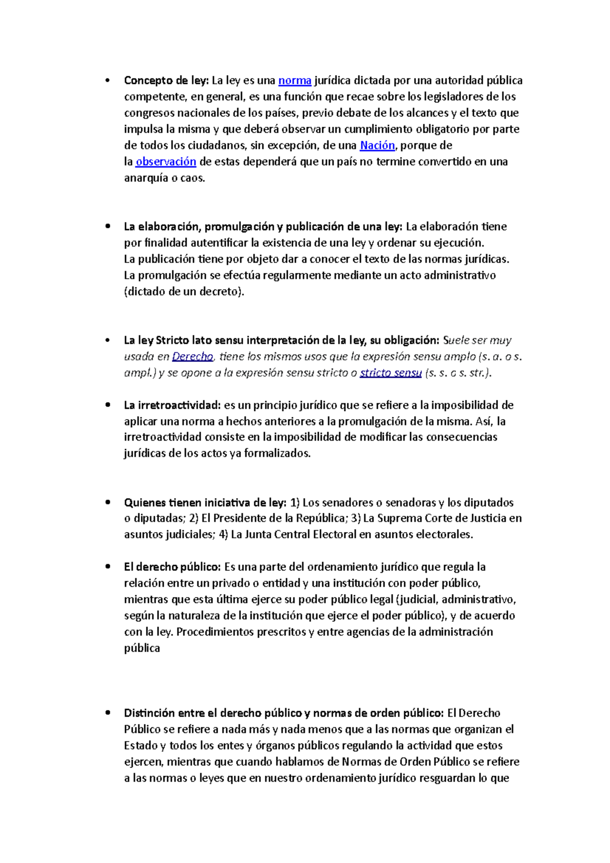 Concepto de ley - importante estas notas - Concepto de ley: La ley es ...